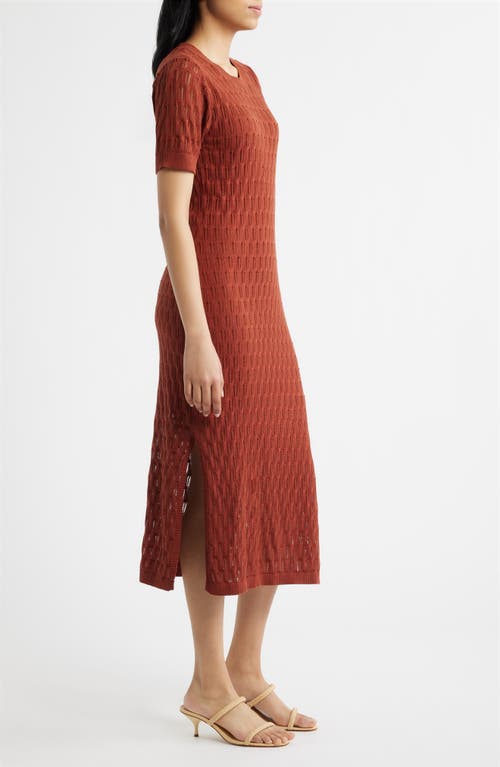CITY BLUES CITY BLUES Textured Midi Sweater Dress with Crewneck and Short Sleeves