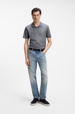 BOSS cotton-linen polo shirt with johnny collar
