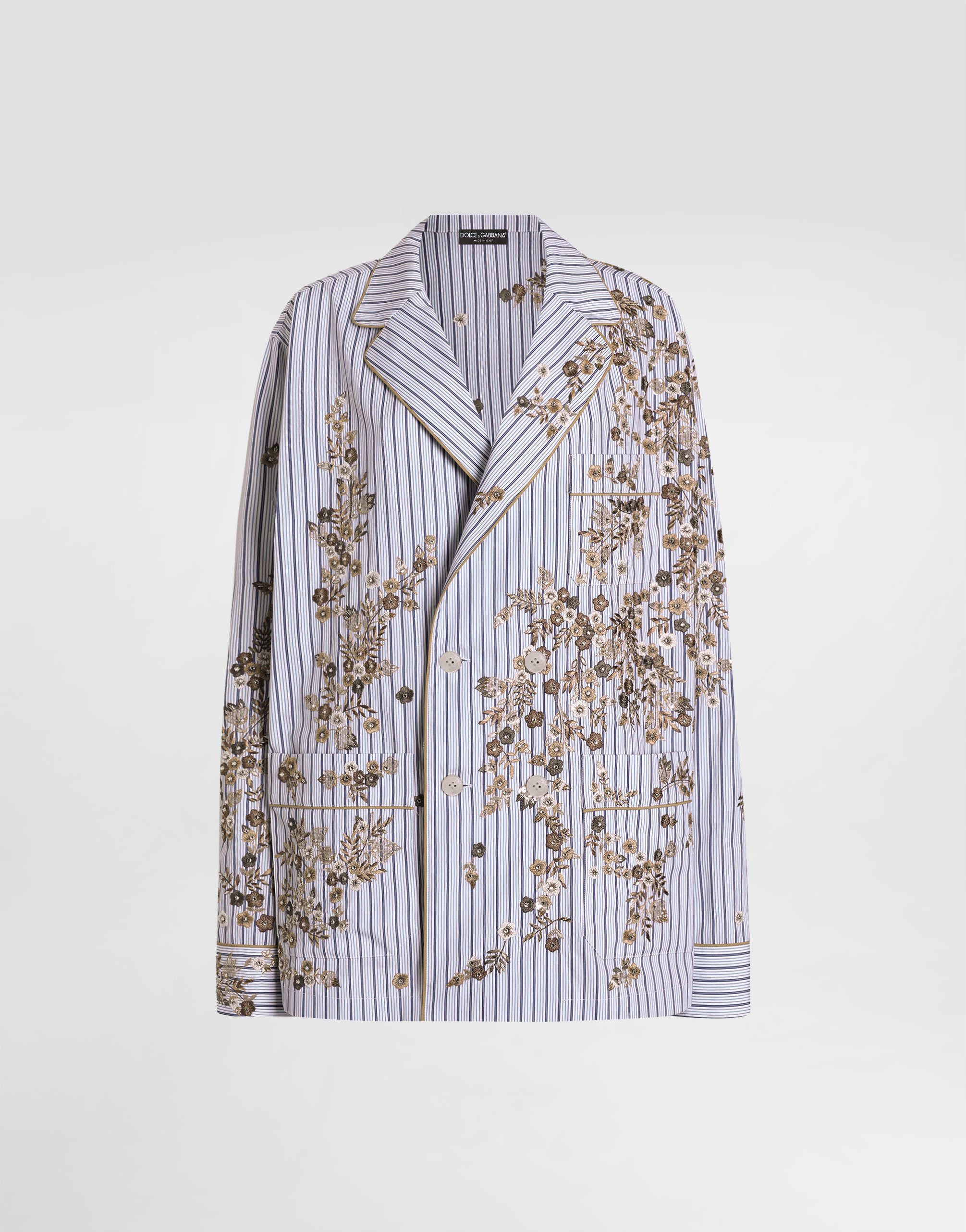 DOLCE & GABBANA Dolce & Gabbana Striped Poplin Trousers with Flower Embroidery