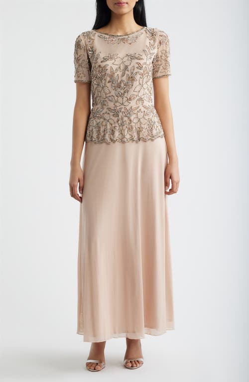 PISARRO NIGHTS Pisarro Nights Short Sleeve Beaded Floral Chiffon Gown