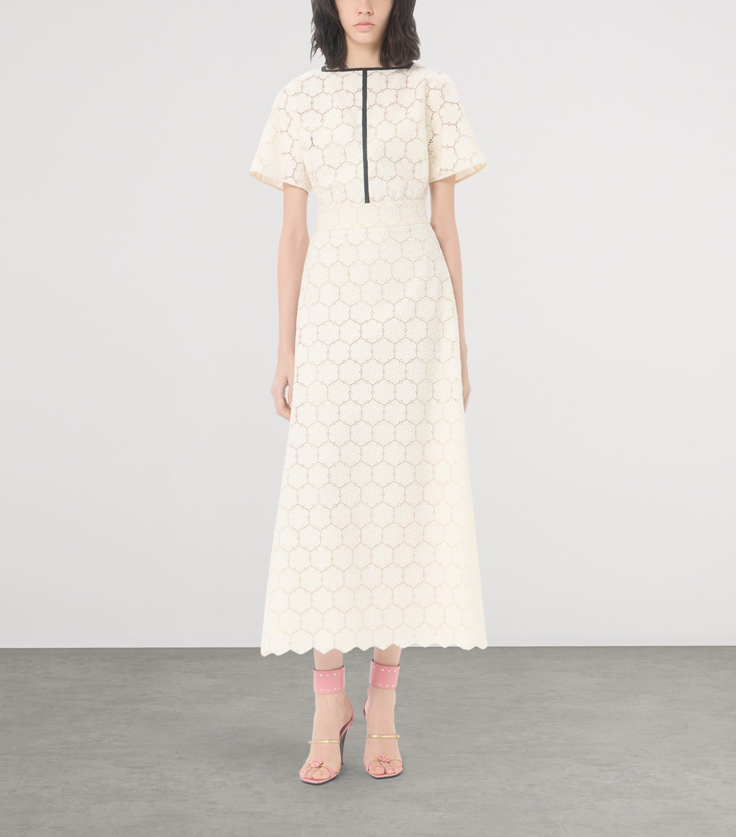 VALENTINO Valentino Cotton Fleurs à Jours Midi Dress