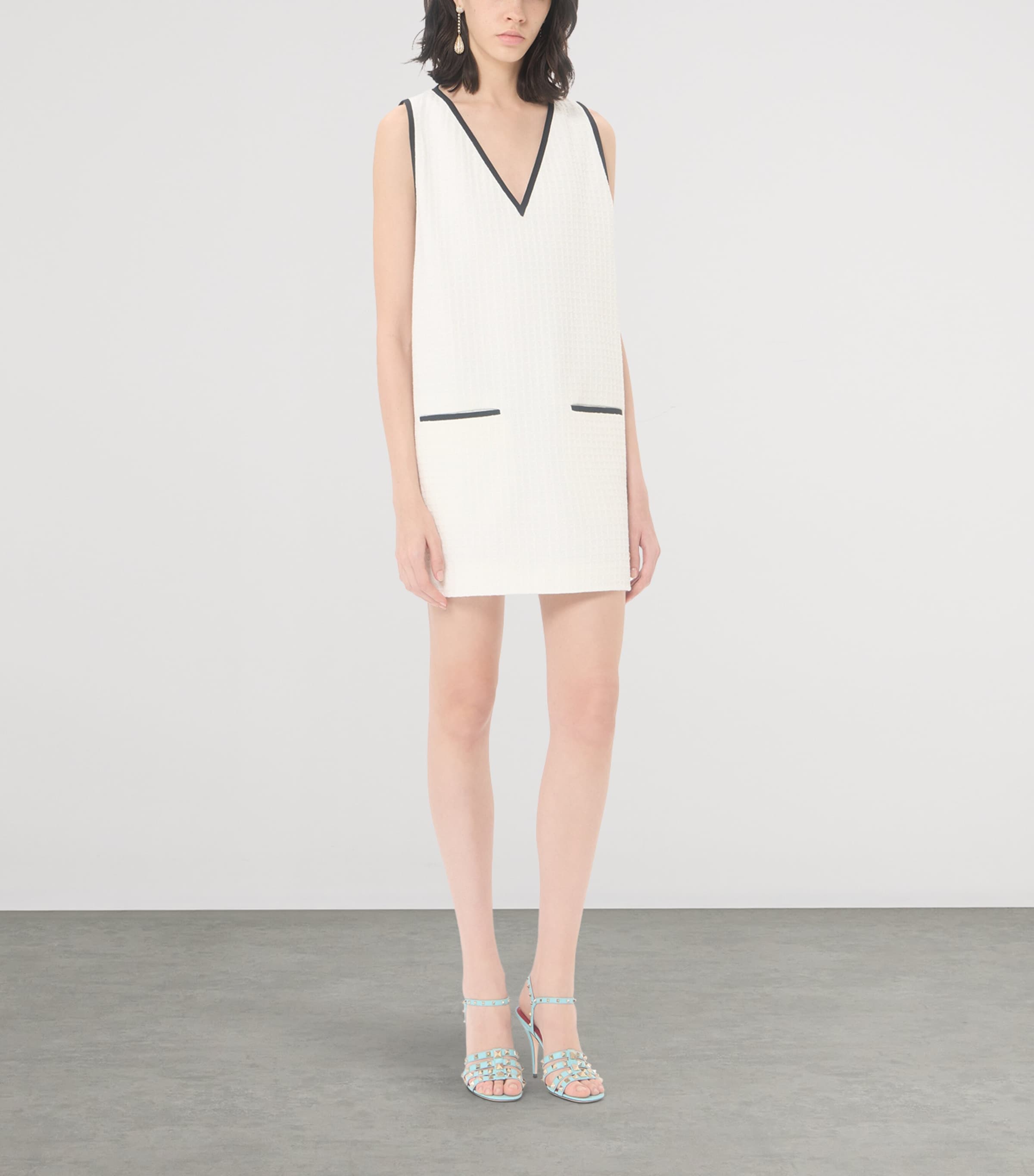VALENTINO Valentino V-Neck Cotton Tweed Mini Dress