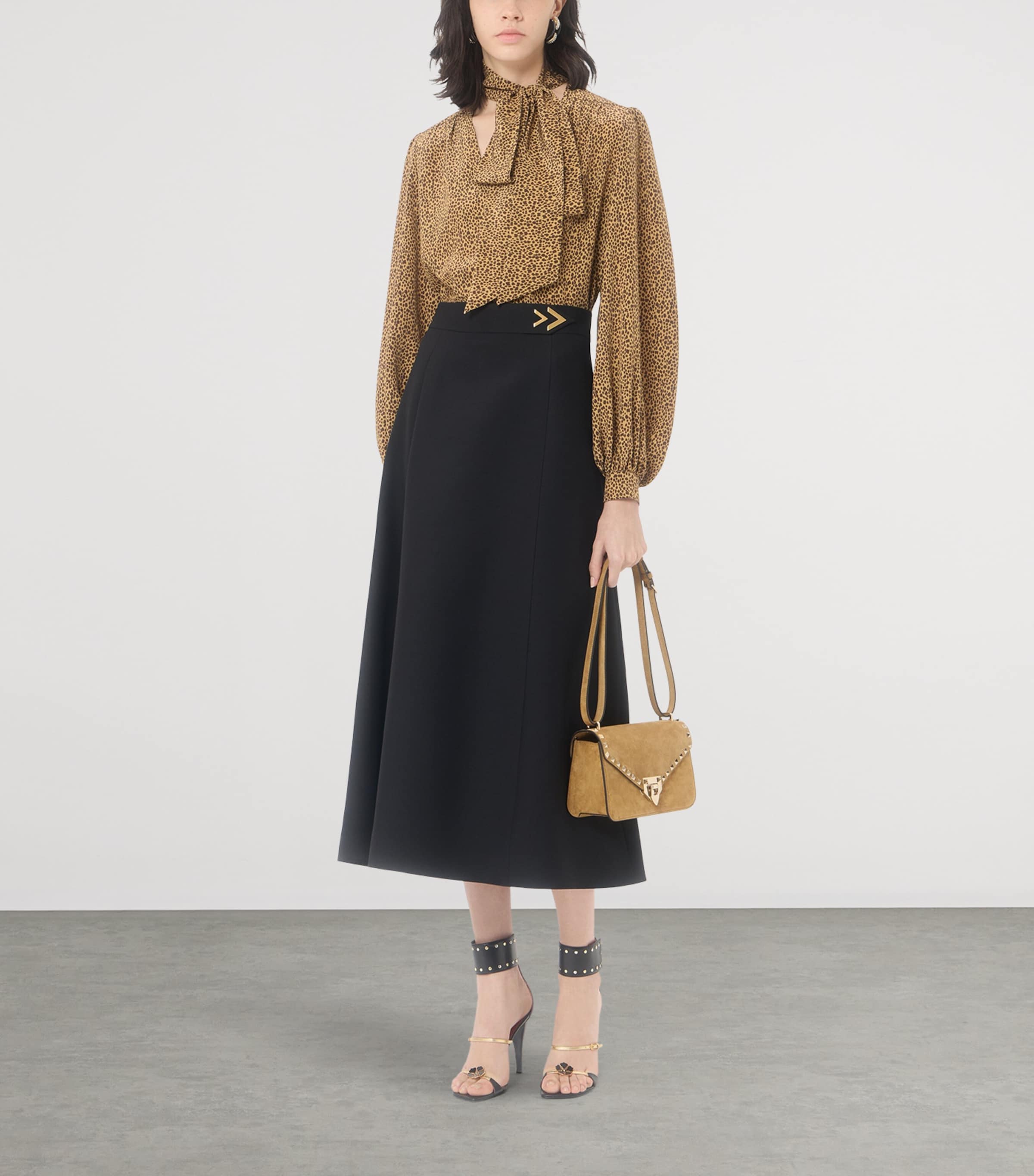 VALENTINO Valentino Wool-Silk Crepe Midi Skirt with Gold-Tone Hardware