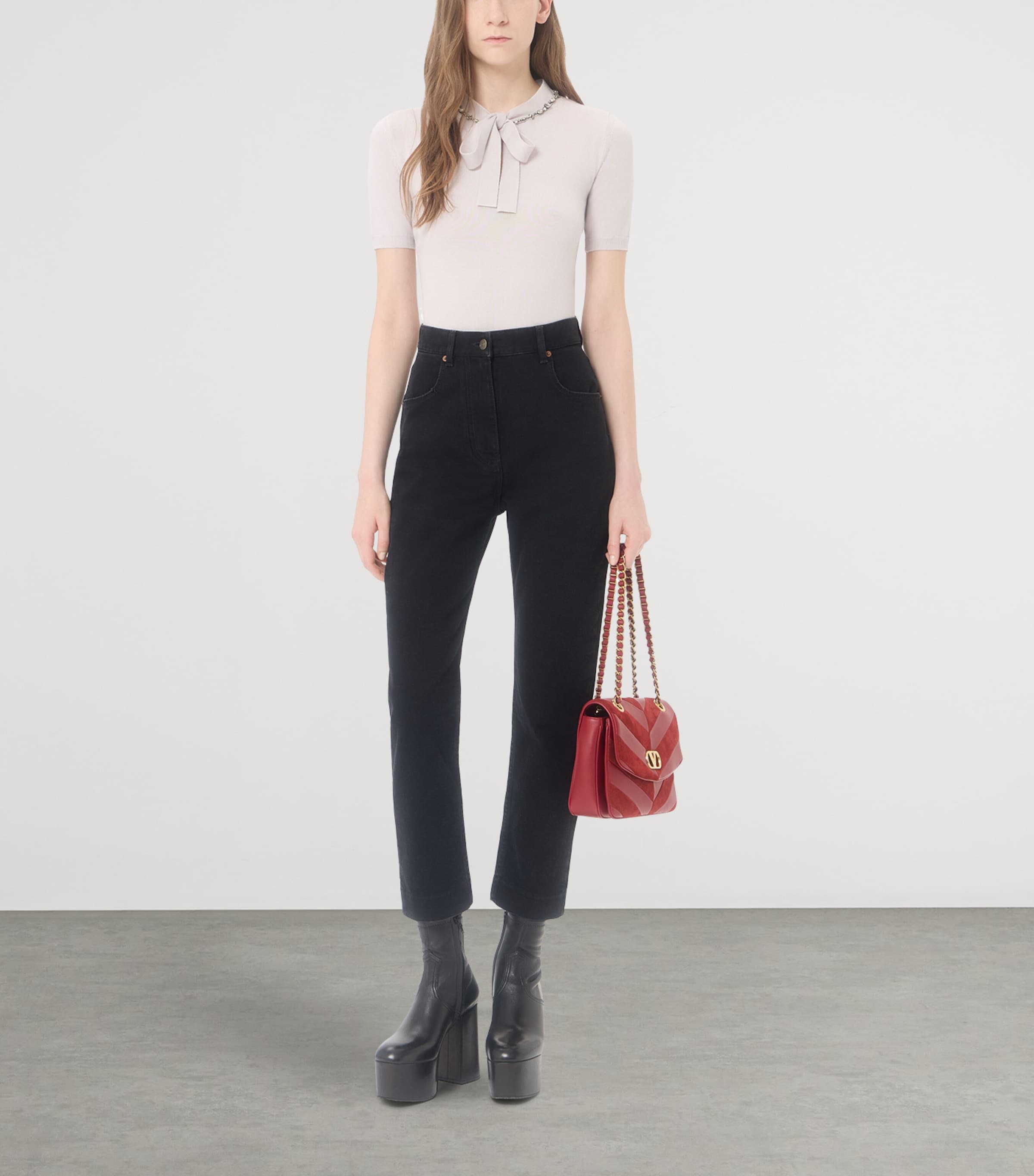 VALENTINO Valentino Virgin Wool T-Shirt with Rhinestone Embellishment and Tie Detail