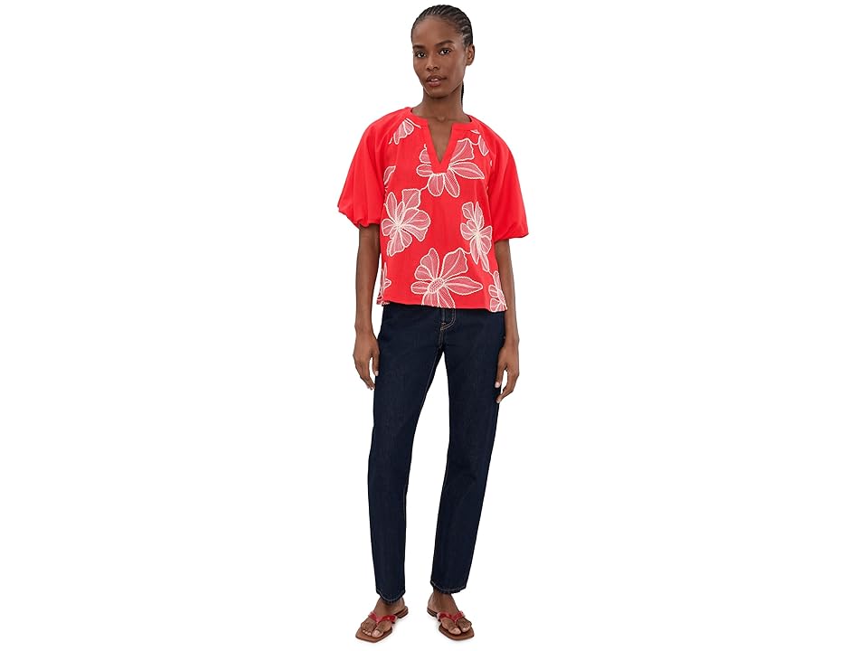 VINCE CAMUTO Vince Camuto Contrast Split Neck Band Bubble Sleeve Top