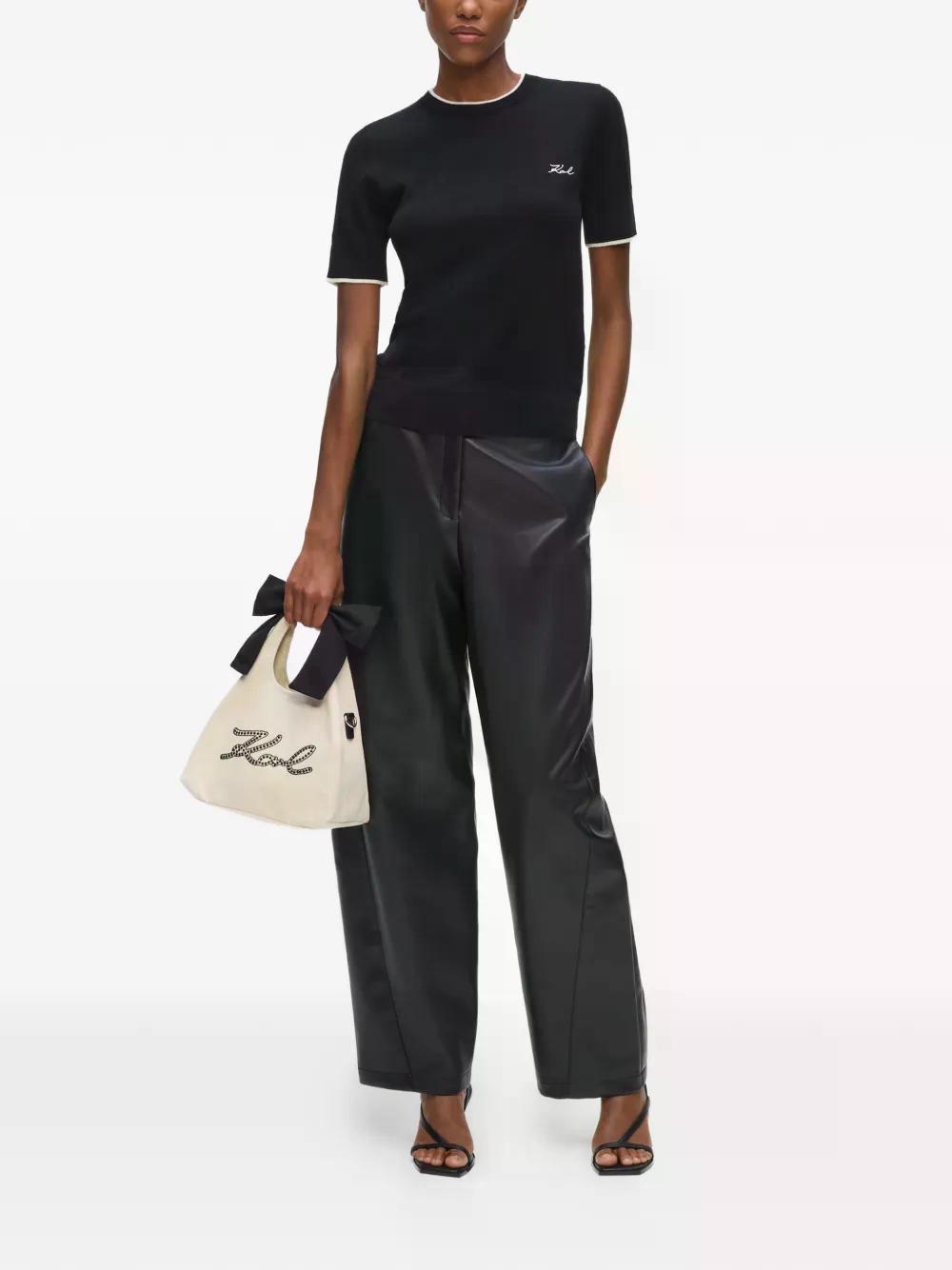 KARL LAGERFELD Karl Lagerfeld Signature Bead-Embellished Bow Detail Tote Bag