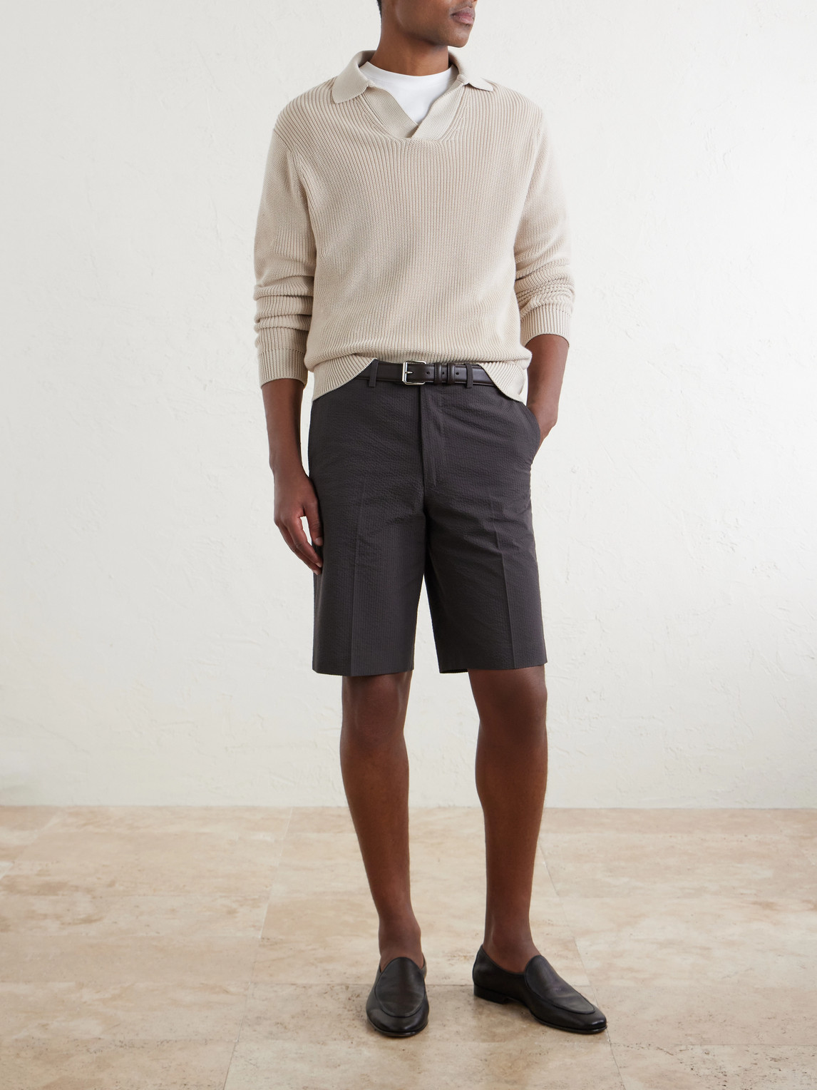 DE PETRILLO De Petrillo Straight-Leg Cotton-Seersucker Shorts