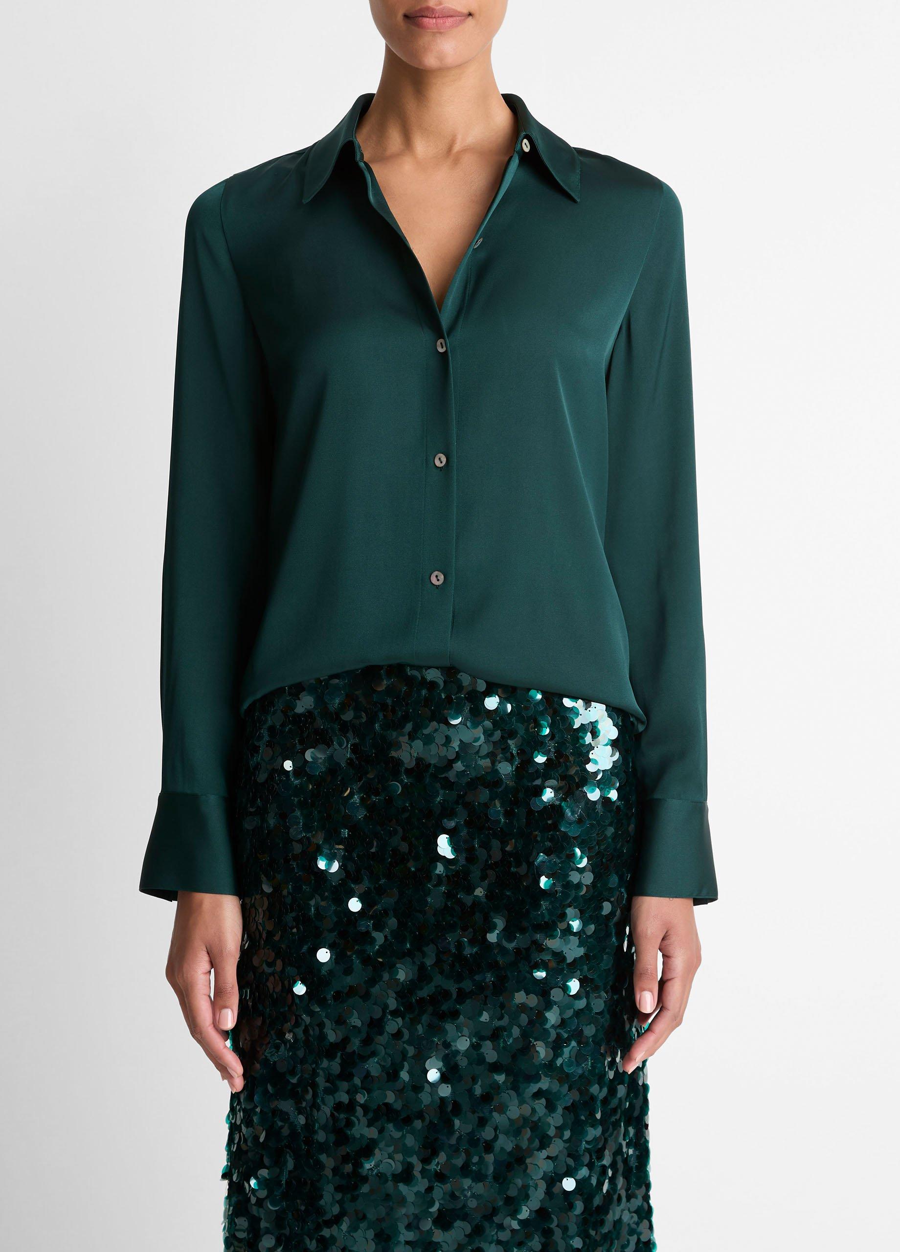 VINCE Vince Silk-Blend Button-Front Blouse