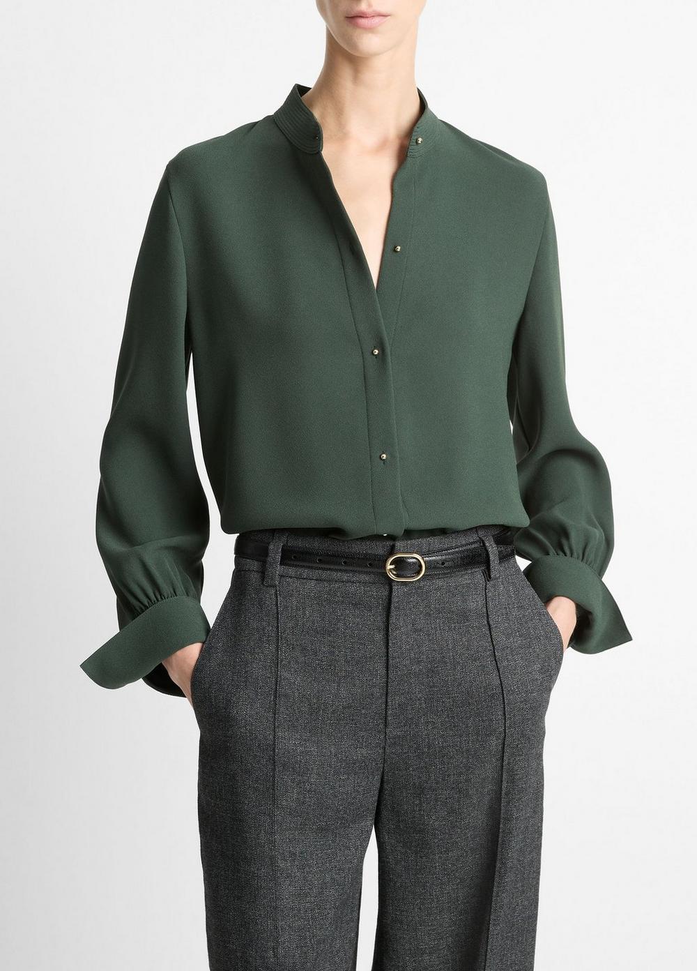 VINCE Vince Relaxed Matte Crepe Shirt with Metal Buttons