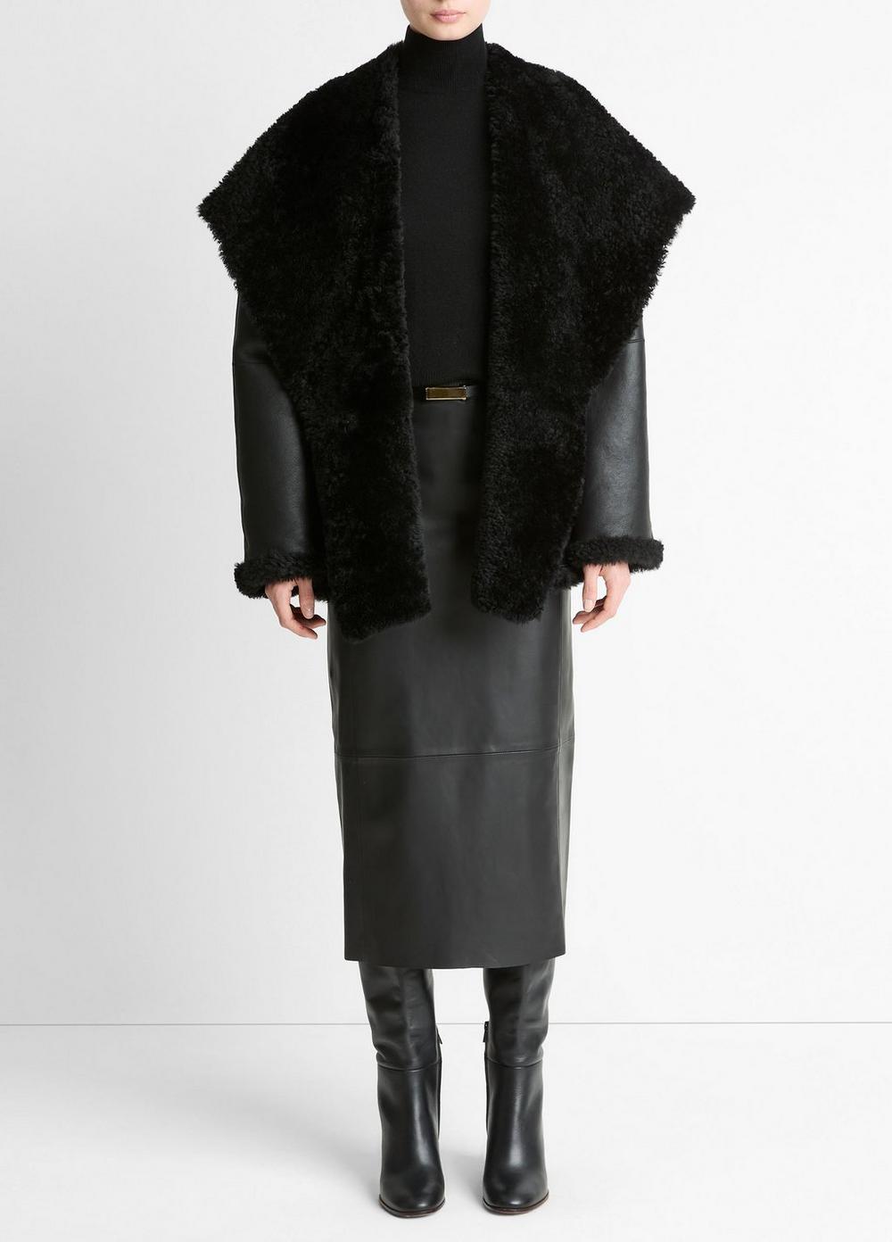 VINCE Vince Shearling Hooded Leather Jacket