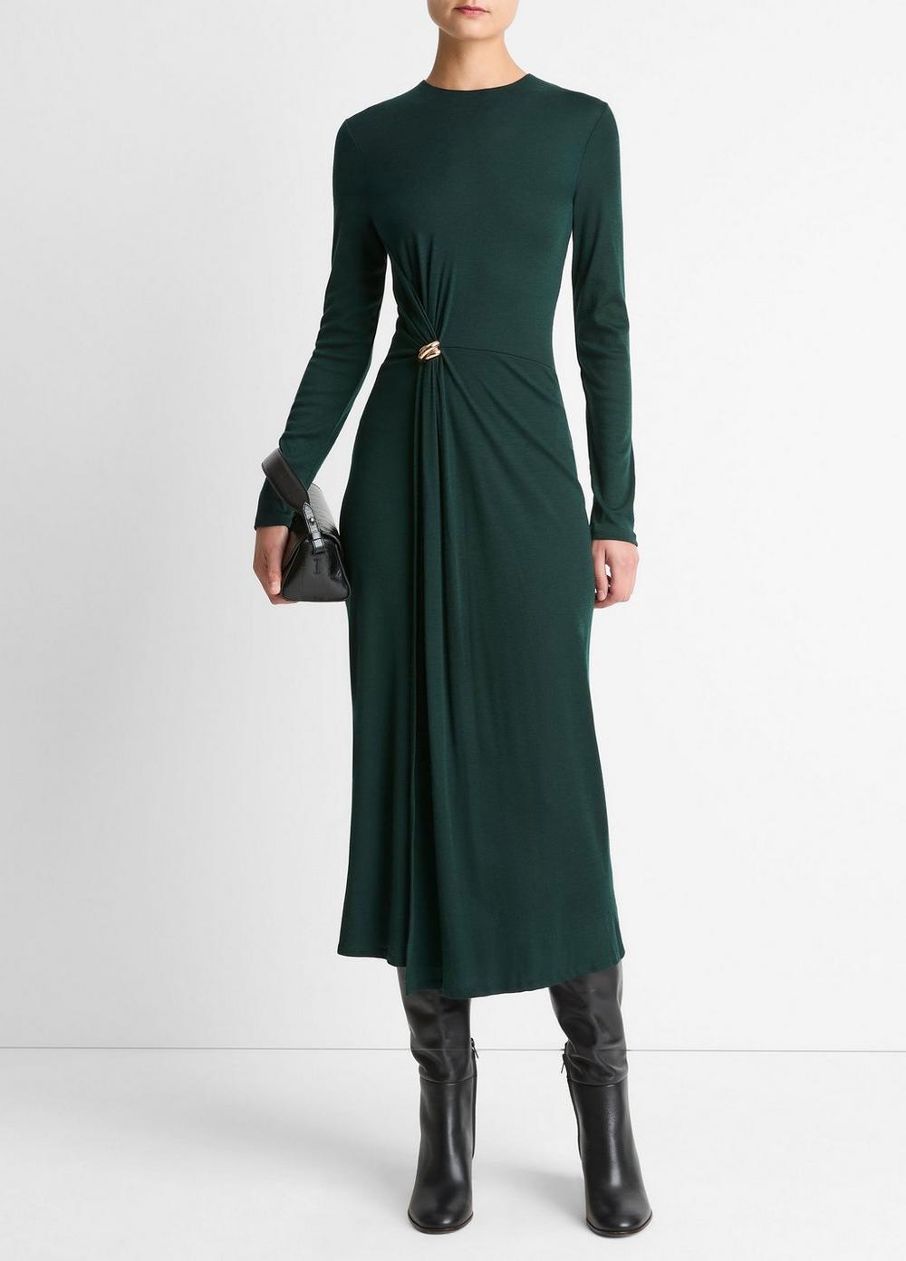 VINCE Vince Long-Sleeve Wool-Blend Dress with Gold-Tone Hardware