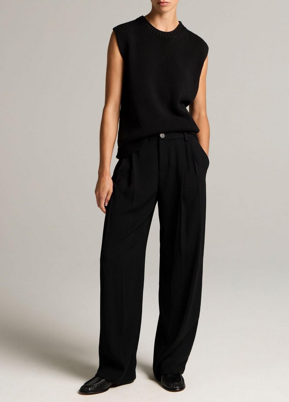 VINCE Vince Drop-Waist Pleated Wide-Leg Crepe Trousers