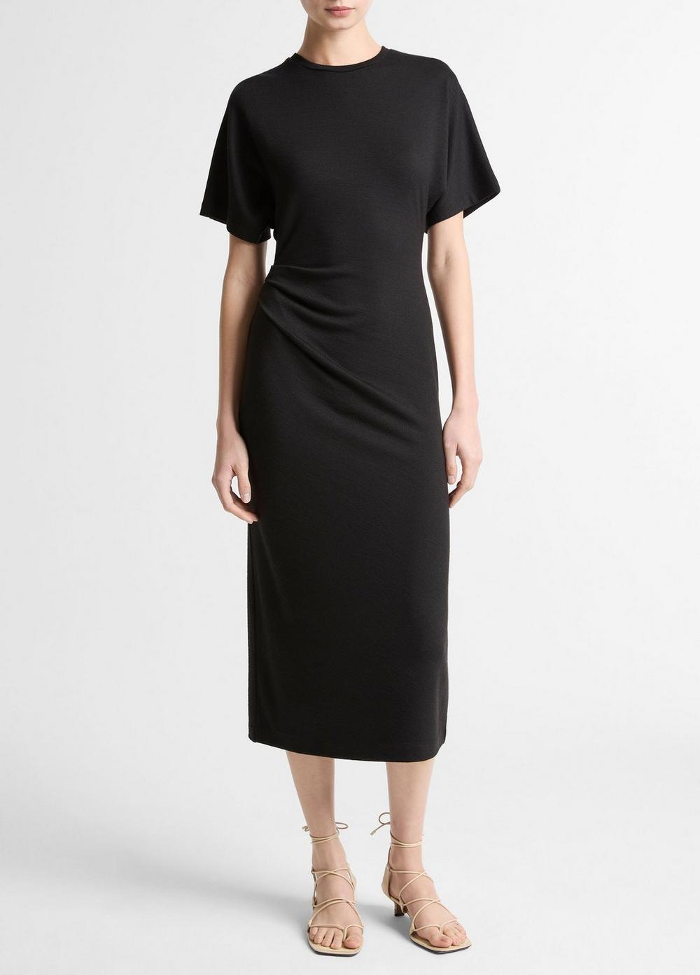 VINCE Vince Ruched Side Knit Short Sleeve Midi Dress