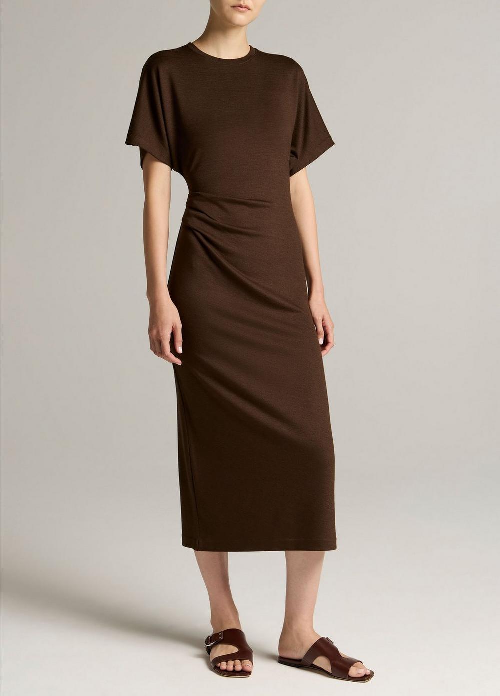 VINCE Vince Ruched Side Knit Short Sleeve Midi Dress