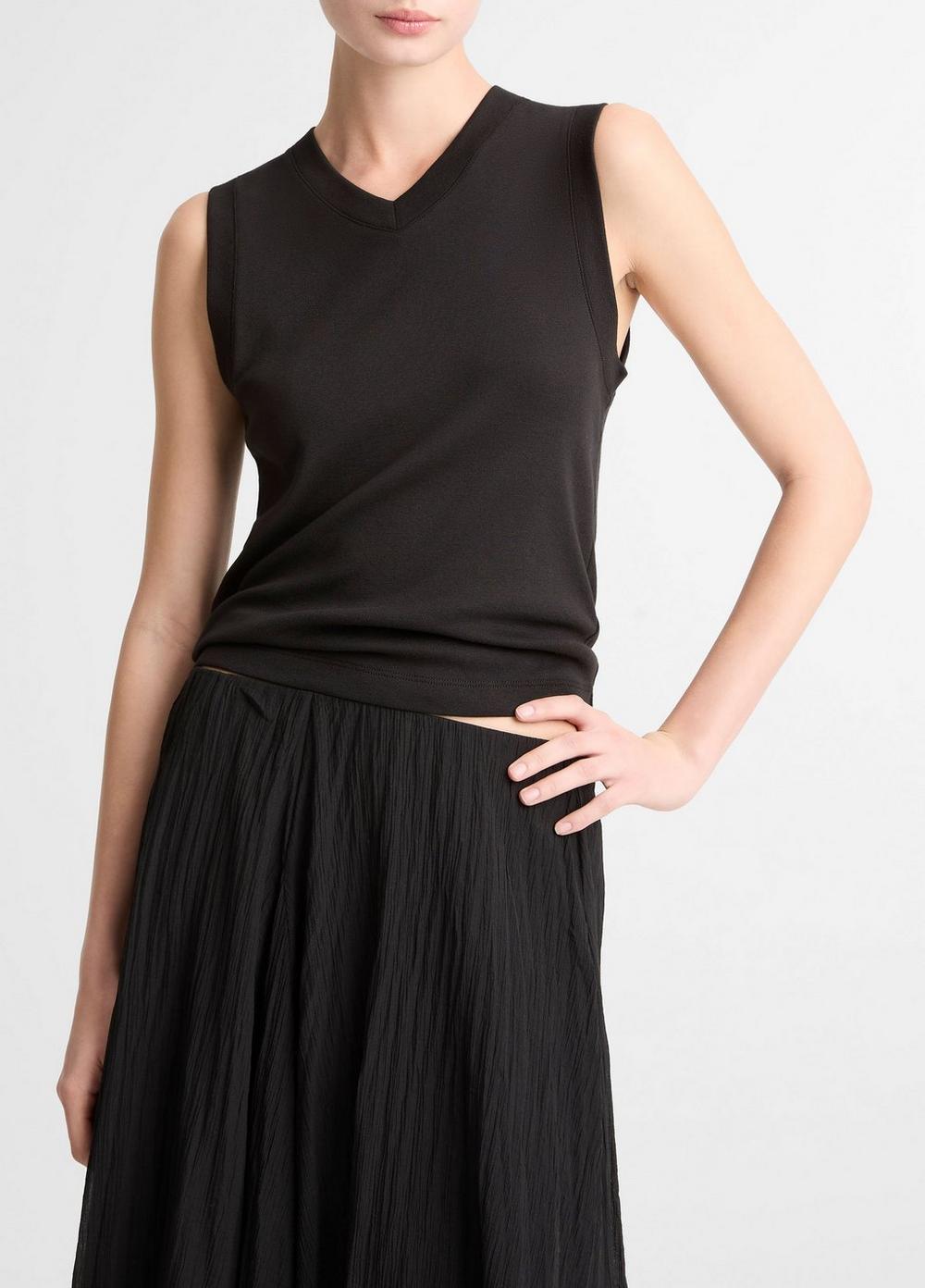 VINCE Vince Pima Cotton-Blend High V-Neck Shell