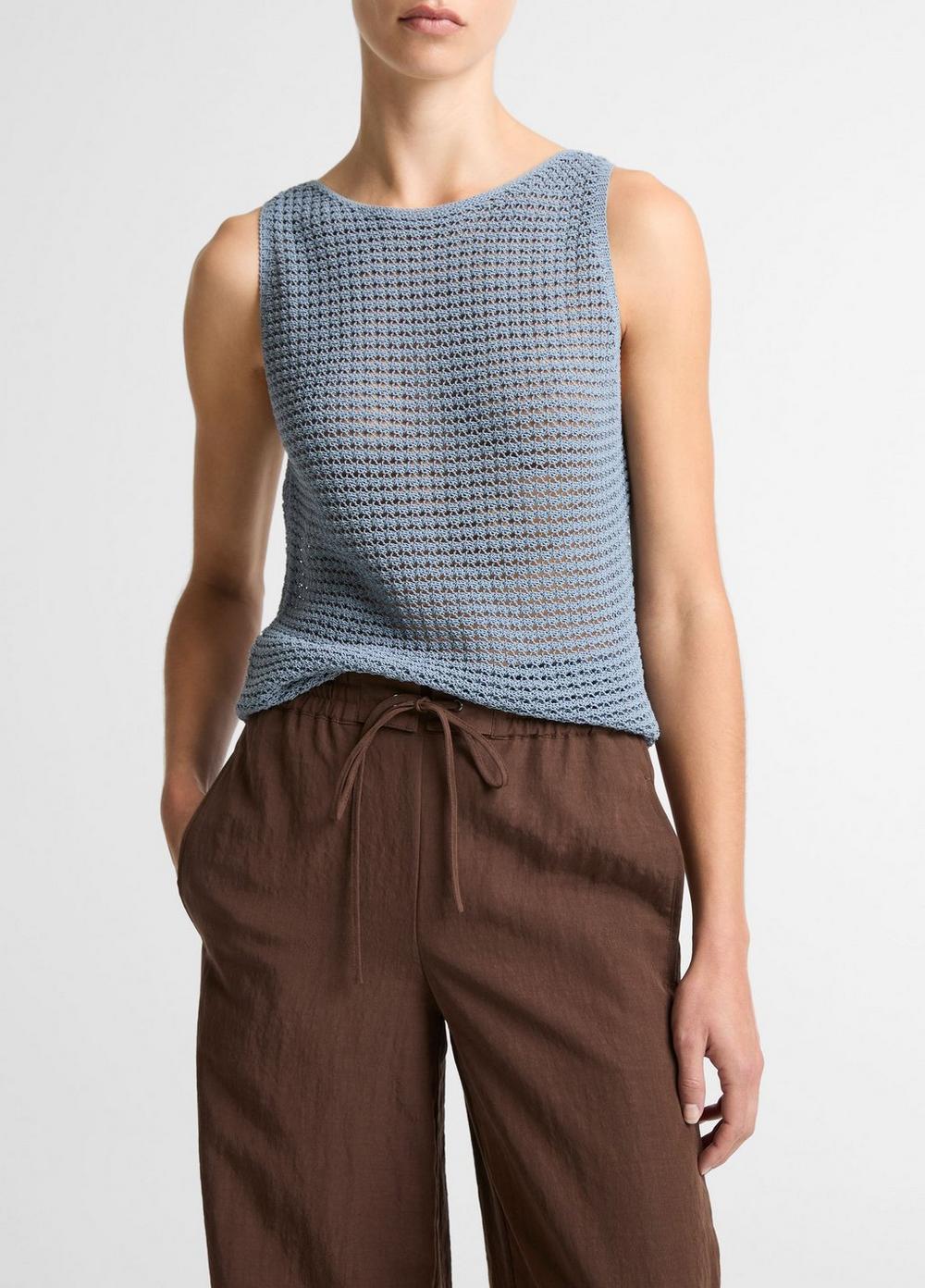VINCE Vince Italian Cotton-Blend Corded Knit Boatneck Tank