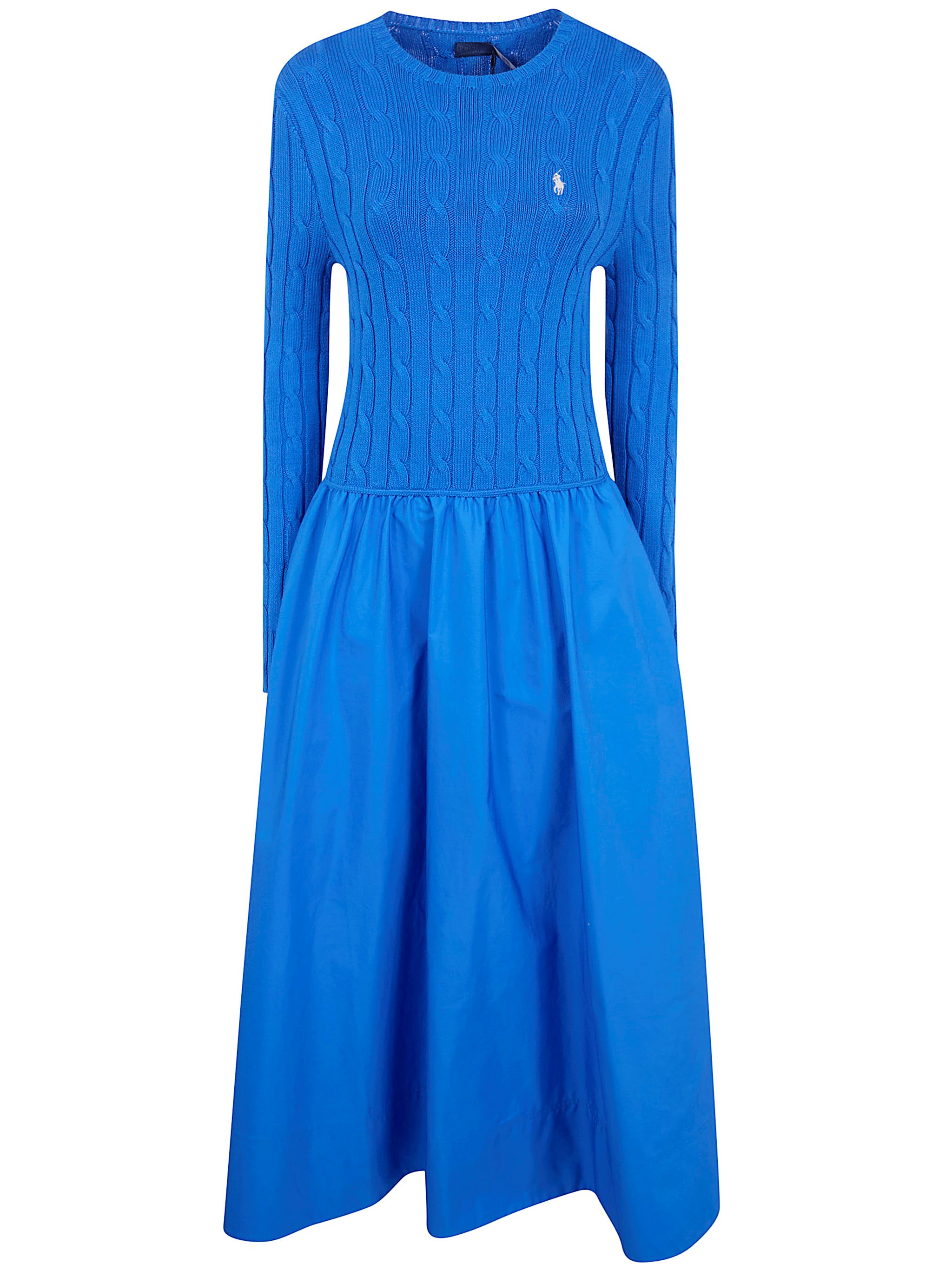 Polo Ralph Lauren Women's Cable Knit Poplin Dress - Blue - Size M