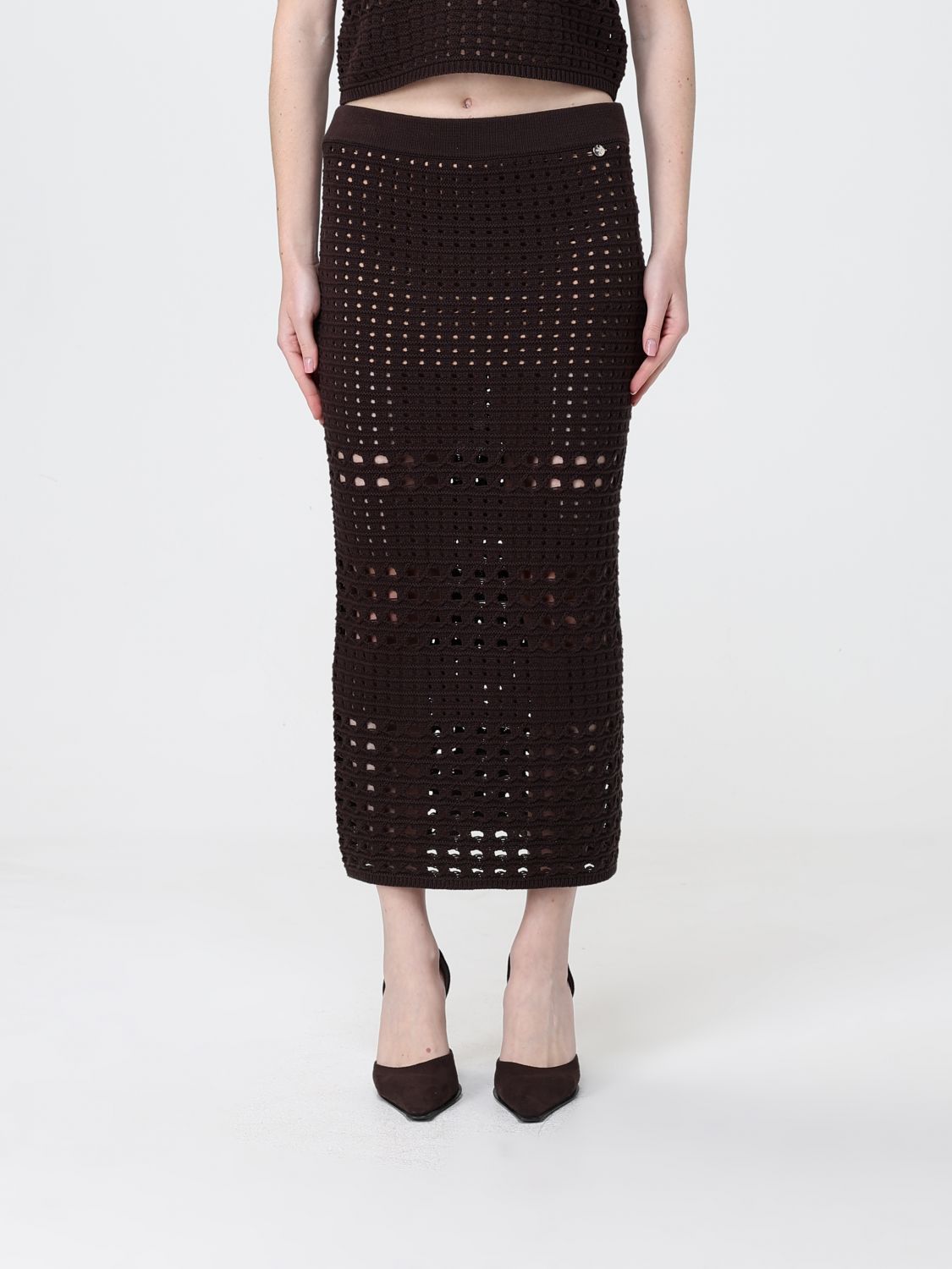 LIU JO Liu Jo Perforated Cotton Knit Midi Skirt