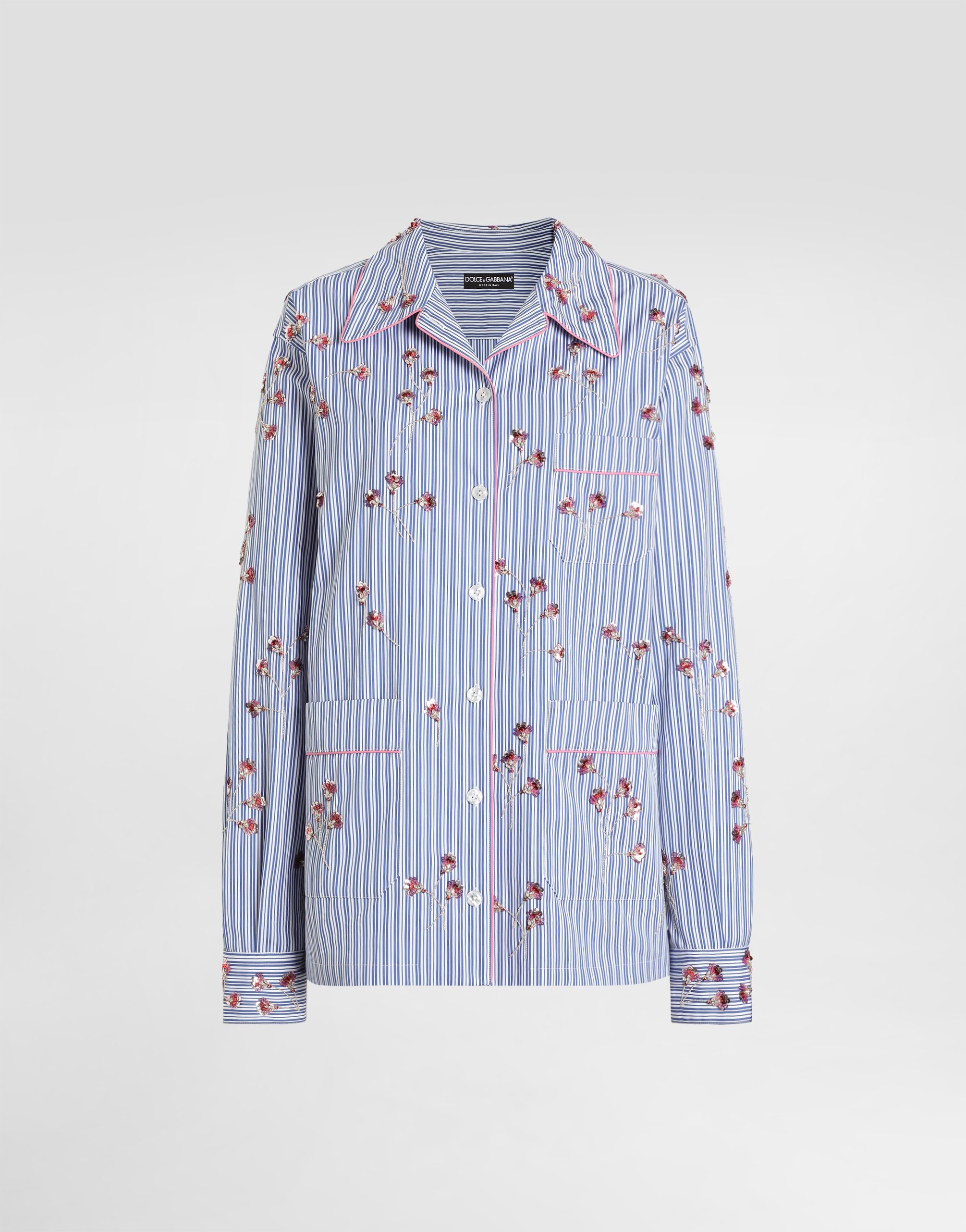 DOLCE & GABBANA Dolce & Gabbana Poplin Shirt with Crystal Flower Embroidery