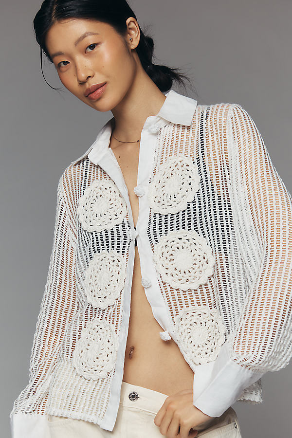 MANDINGA Mandinga Sheer Crochet Appliqué Cardigan