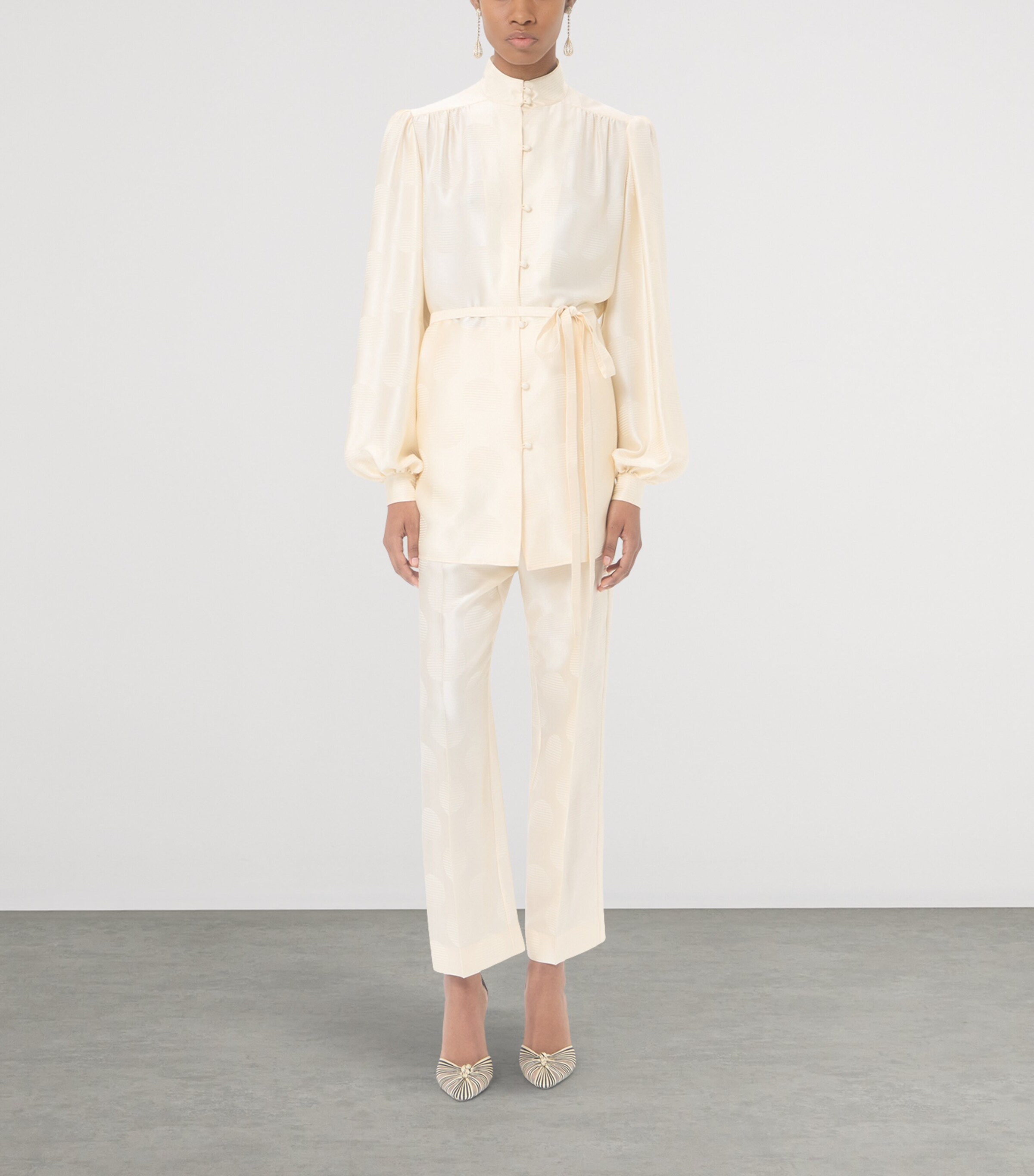 VALENTINO Valentino Silk Tie Shirt with High Neck and Long Sleeves