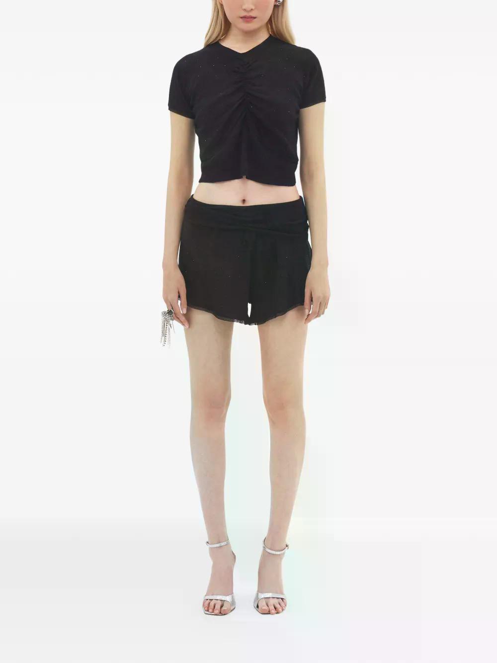 AREA AREA Crystal-Embellished Ruched Top
