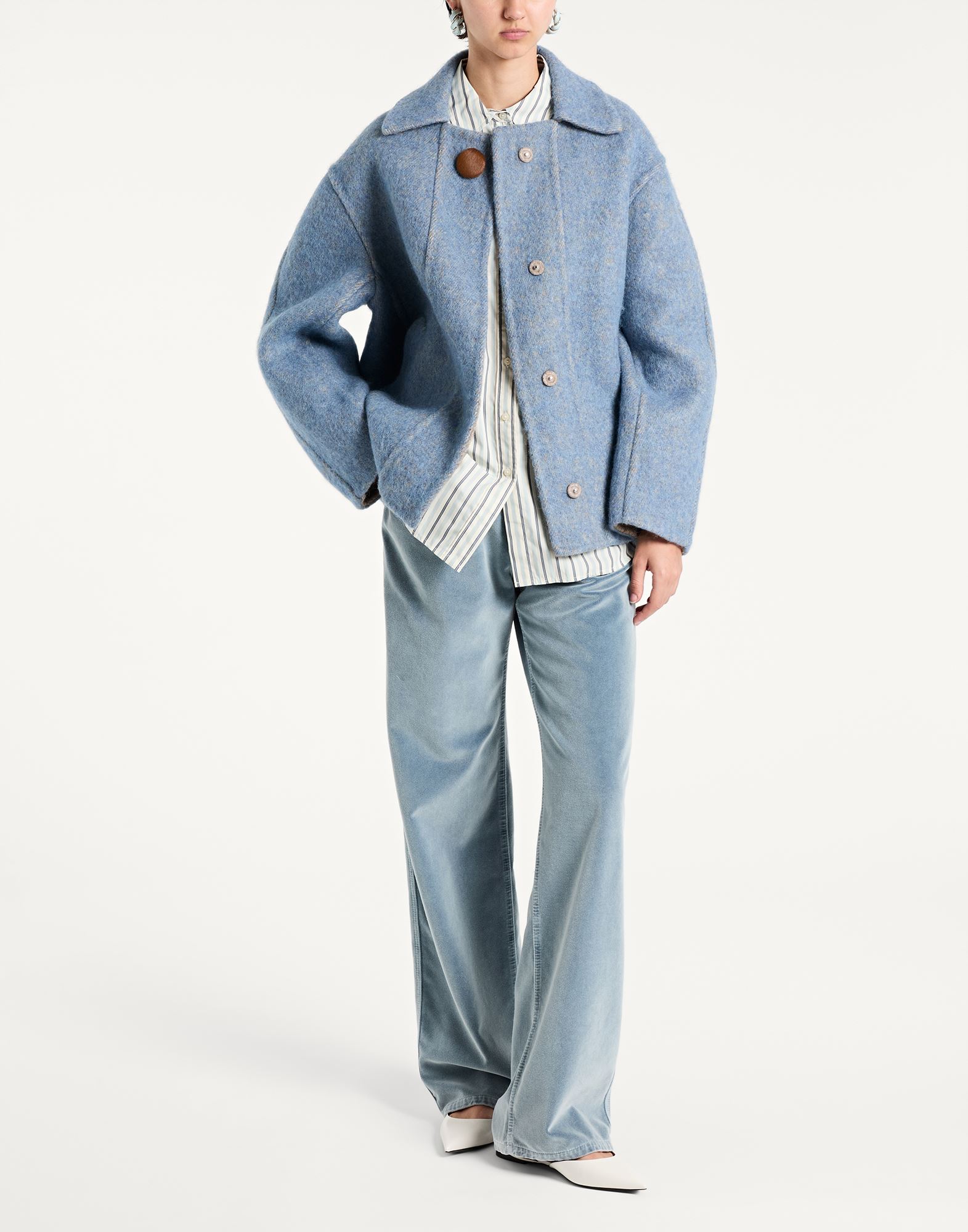 TORY BURCH TORY BURCH Light Blue Wool Blend Coat