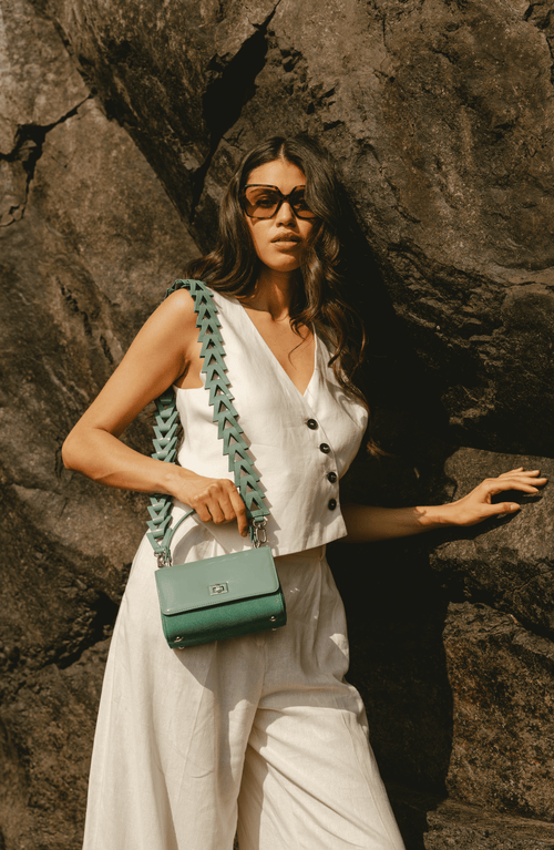 JURGI JURGI Lili Suede and Patent Leather Top Handle Mini Bag