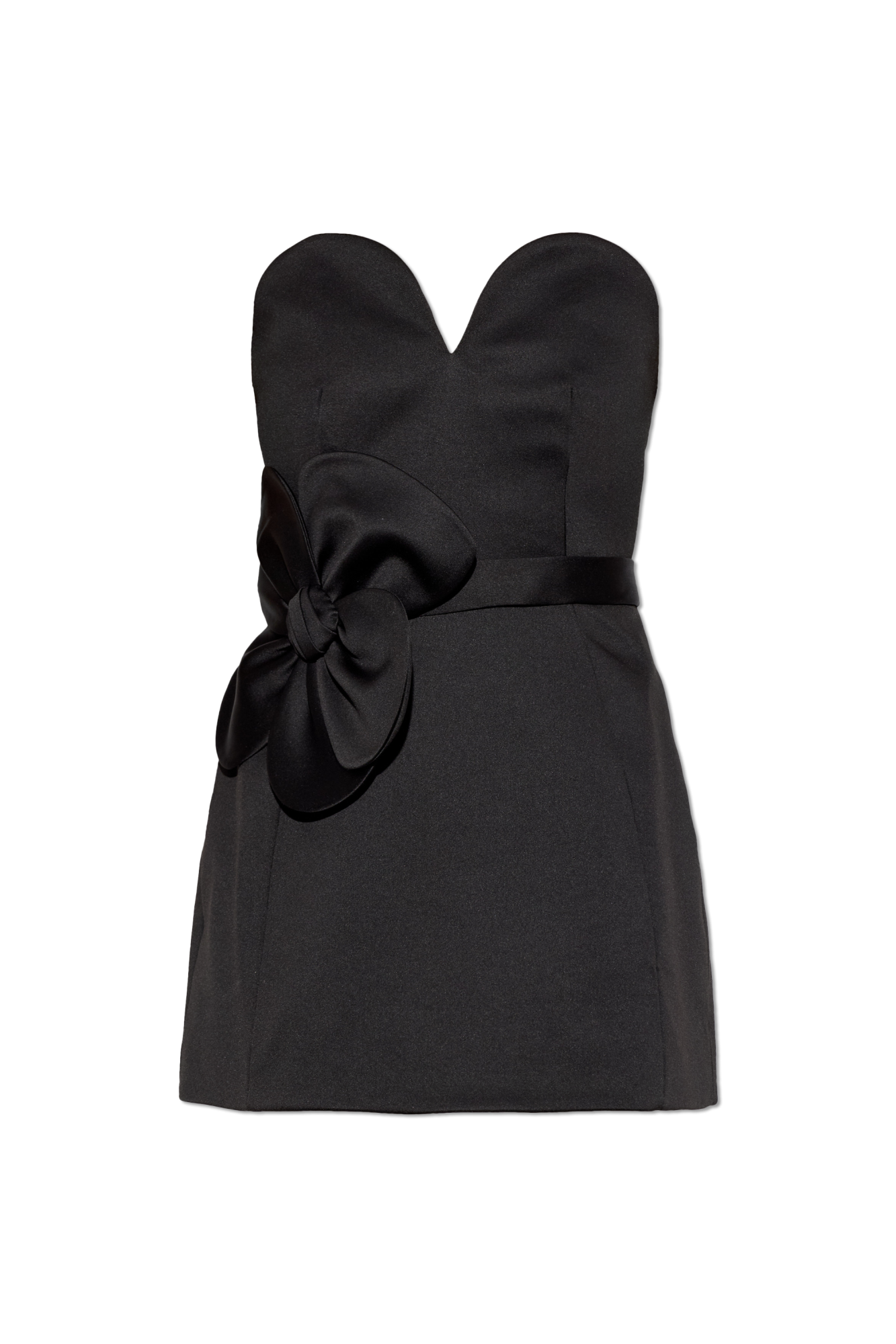 MARC JACOBS Marc Jacobs Black Strapless Sweetheart Neckline Dress with Floral Bow Appliqué and Side Slit