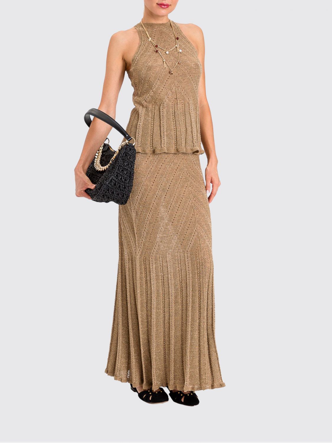 TWINSET Twinset Long Pleated Linen-Blend Knit Skirt