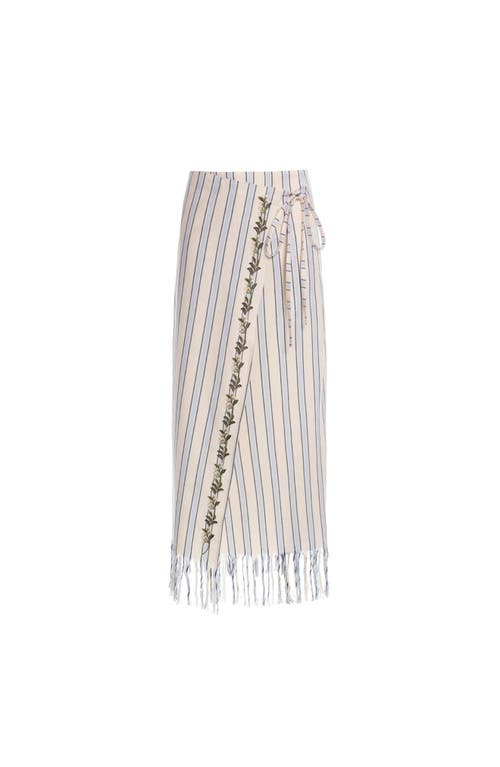 AGUA BENDITA Agua by Agua Bendita Maria Valle Striped Embroidered Wrap Maxi Skirt