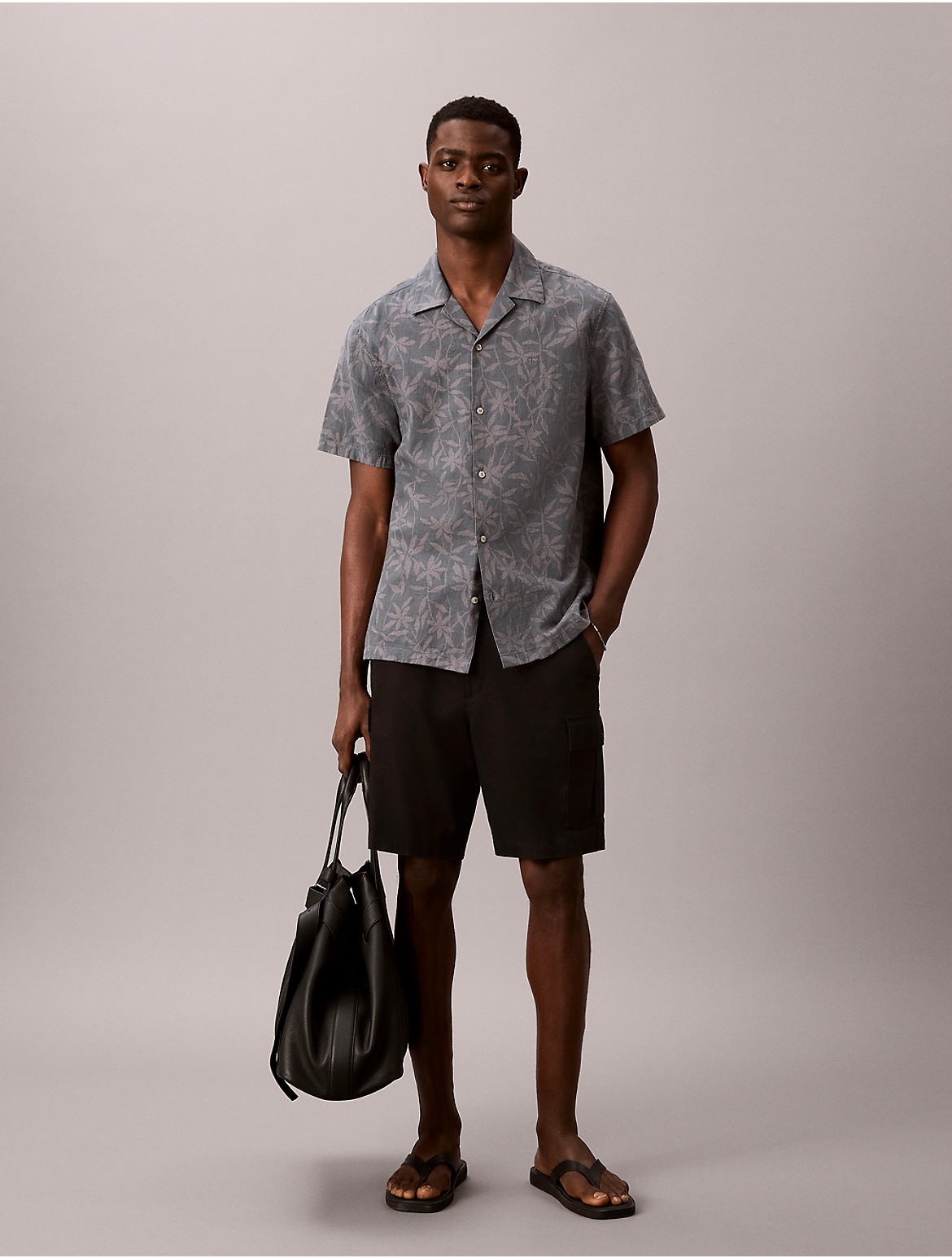 CALVIN KLEIN linen cotton camp collar easy shirt