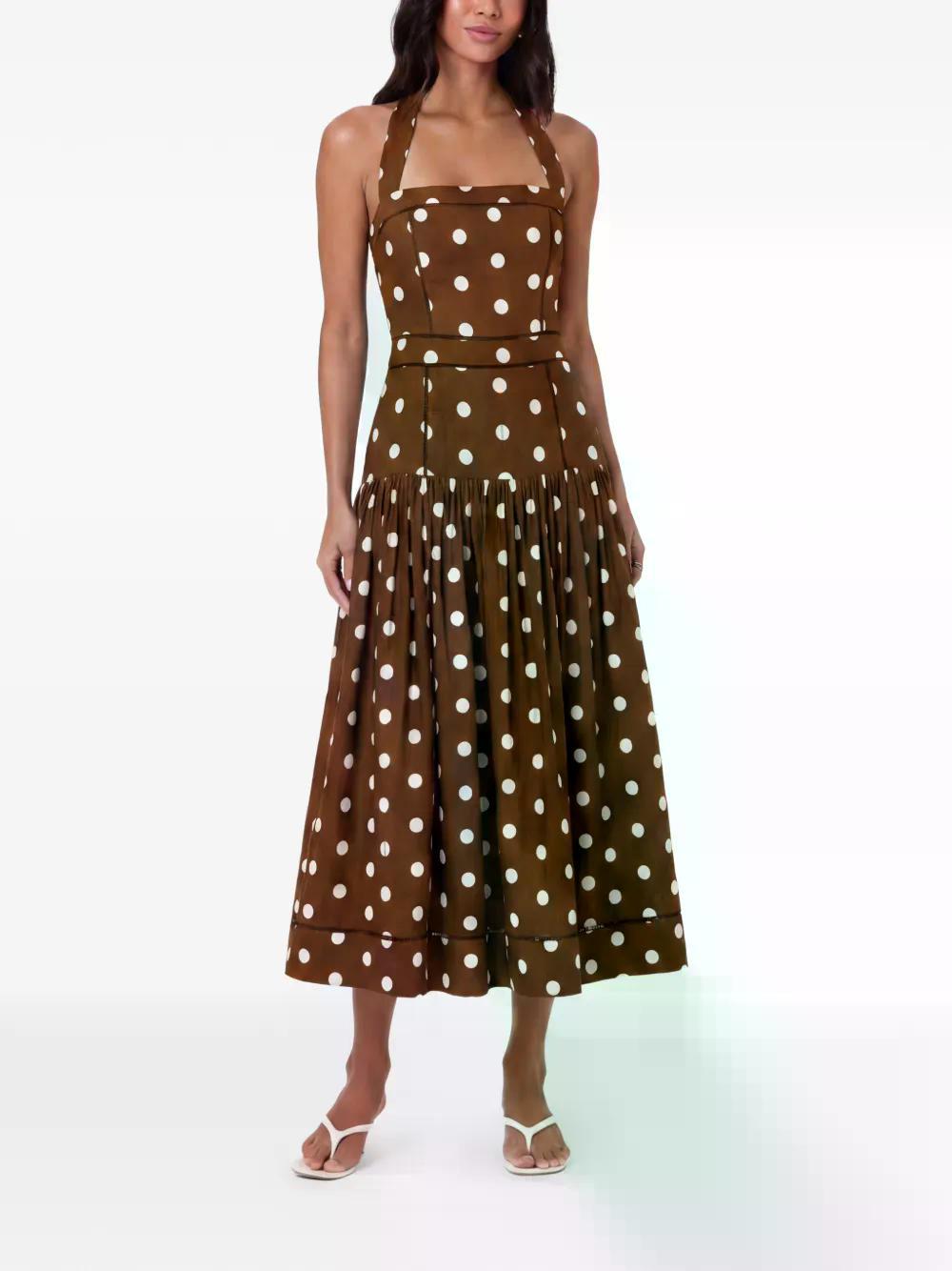 NICHOLAS Nicholas Vivianne Polka-Dot Halterneck Midi Dress