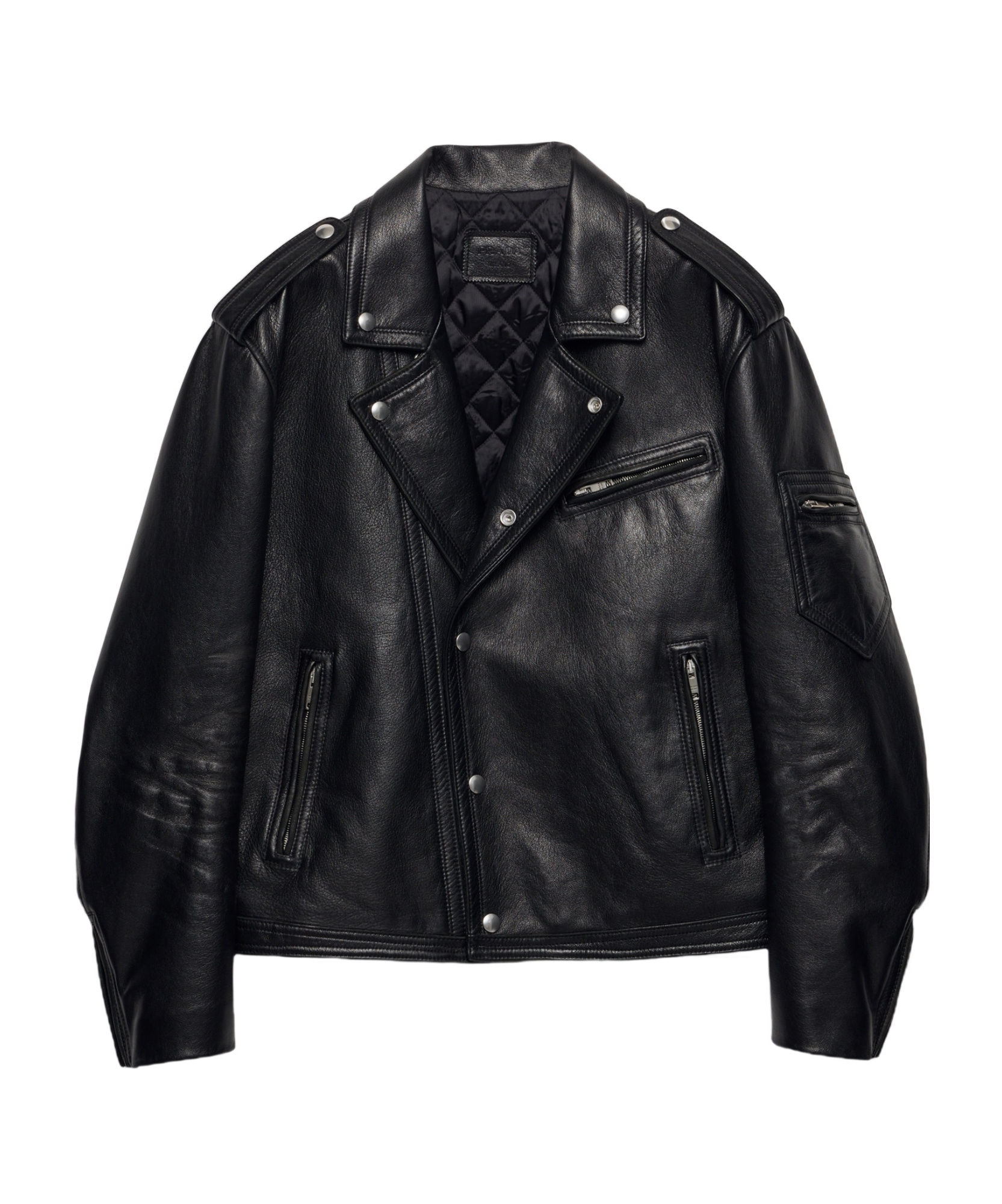 PRADA Prada Leather Mini Skirt with Snap Front Closure