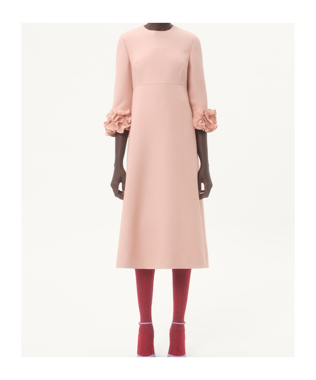 VALENTINO Valentino Crepe Couture Midi Dress with Ruffle Detail
