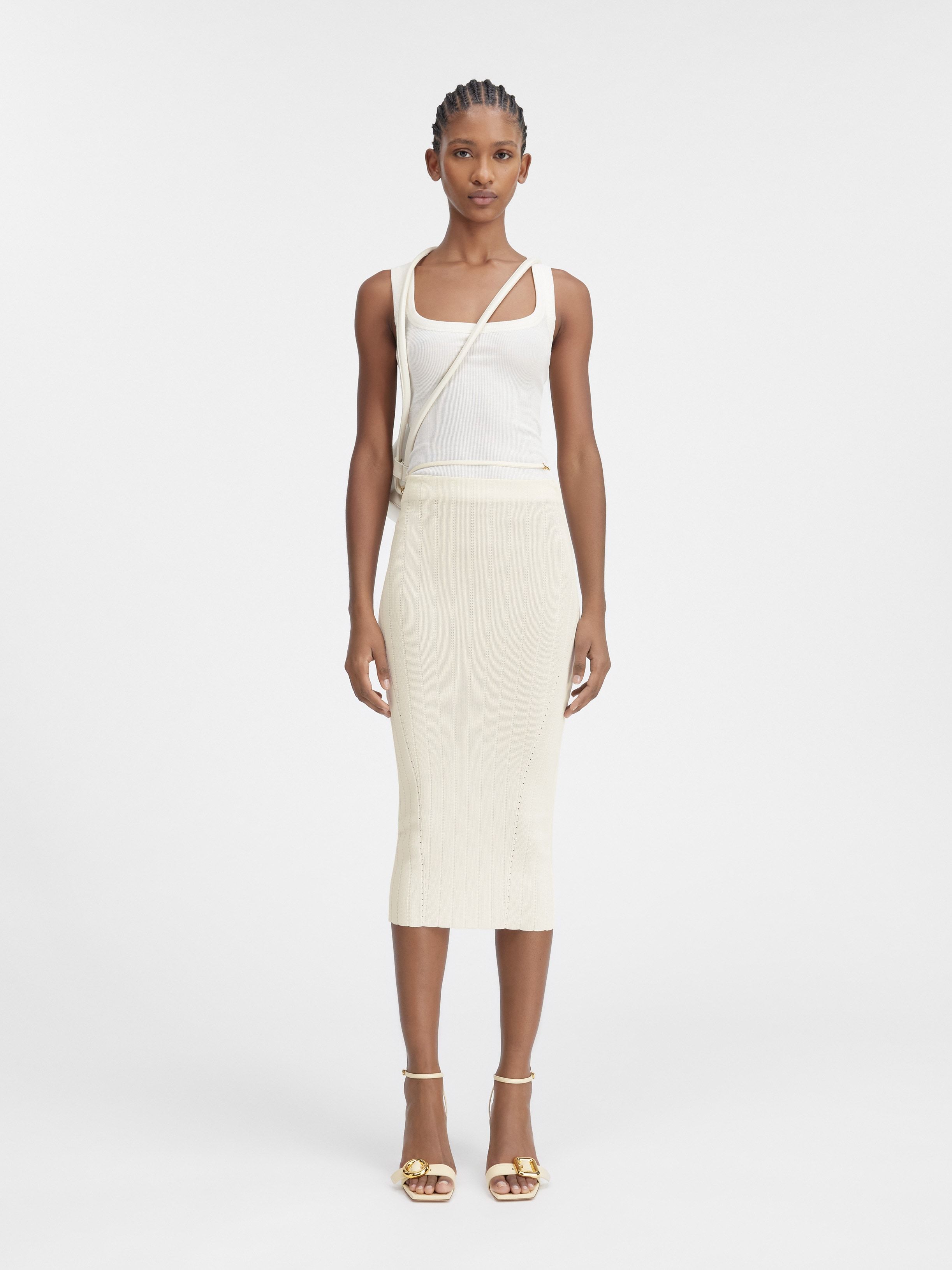 JACQUEMUS Jacquemus Ribbed Knit Midi Skirt with Cutout Details