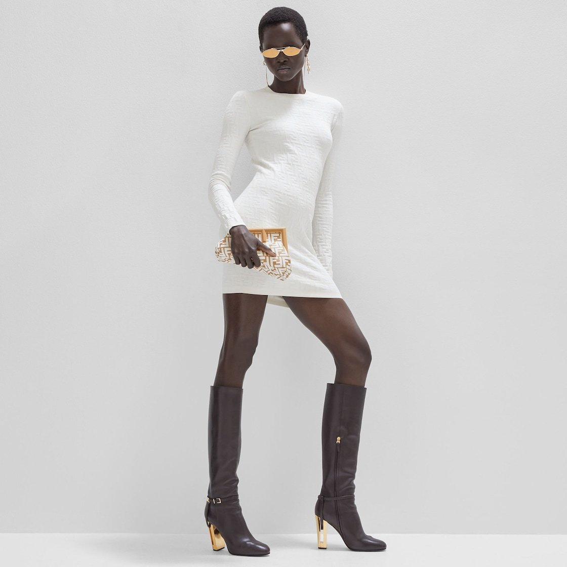 FENDI Fendi All-Over FF Embossed Crewneck Mini Dress