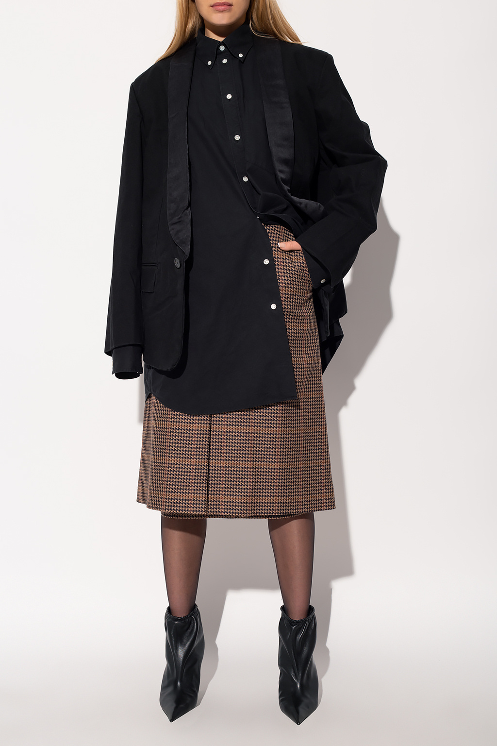 BALENCIAGA Balenciaga Houndstooth Box Pleat Skirt