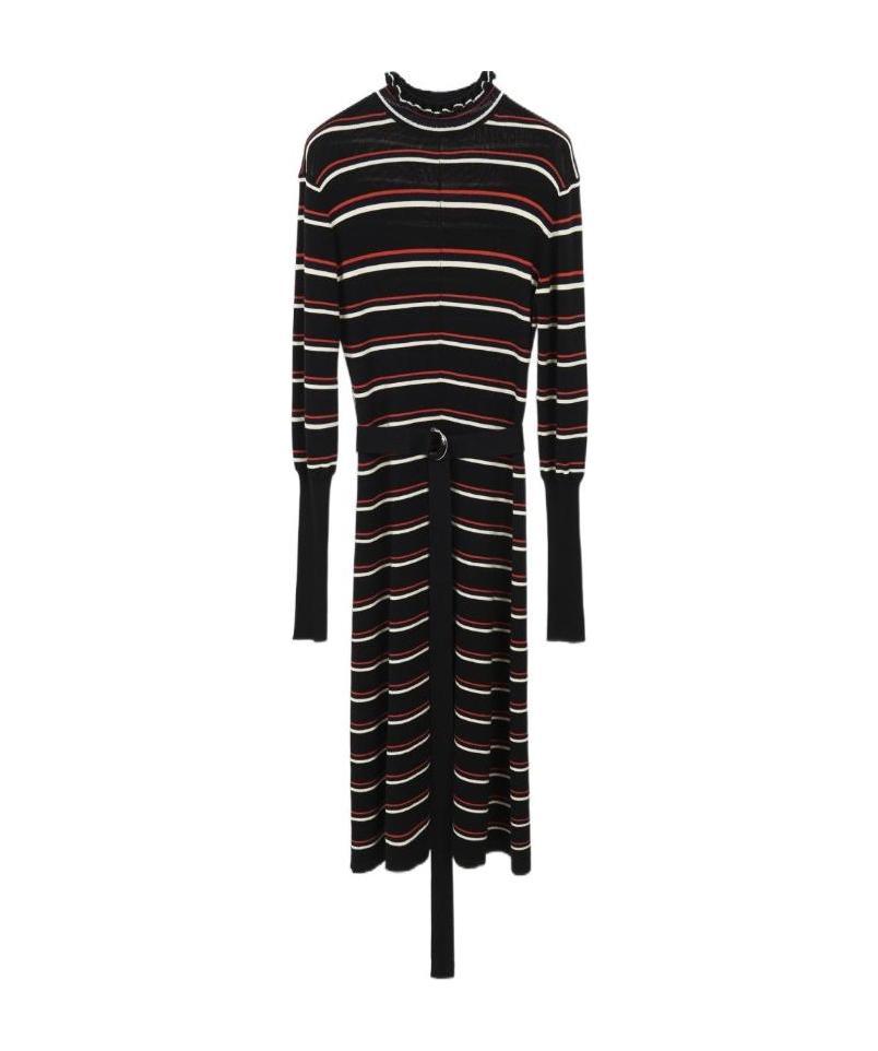 Chlo - Belted Ruffled Striped Wool Midi Dress - Black - x small - Net a Porter Chlo - Belted Ruffled Striped Wool Midi Dress - Black - x small - Net a Porter