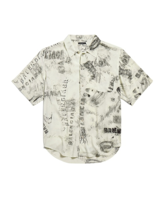 BALENCIAGA Balenciaga Washed Crayon Allover Short-Sleeve Shirt