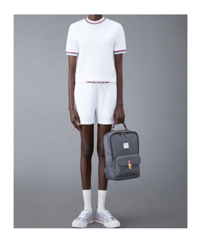 THOM BROWNE Thom Browne White Logo Patch Drawstring Shorts