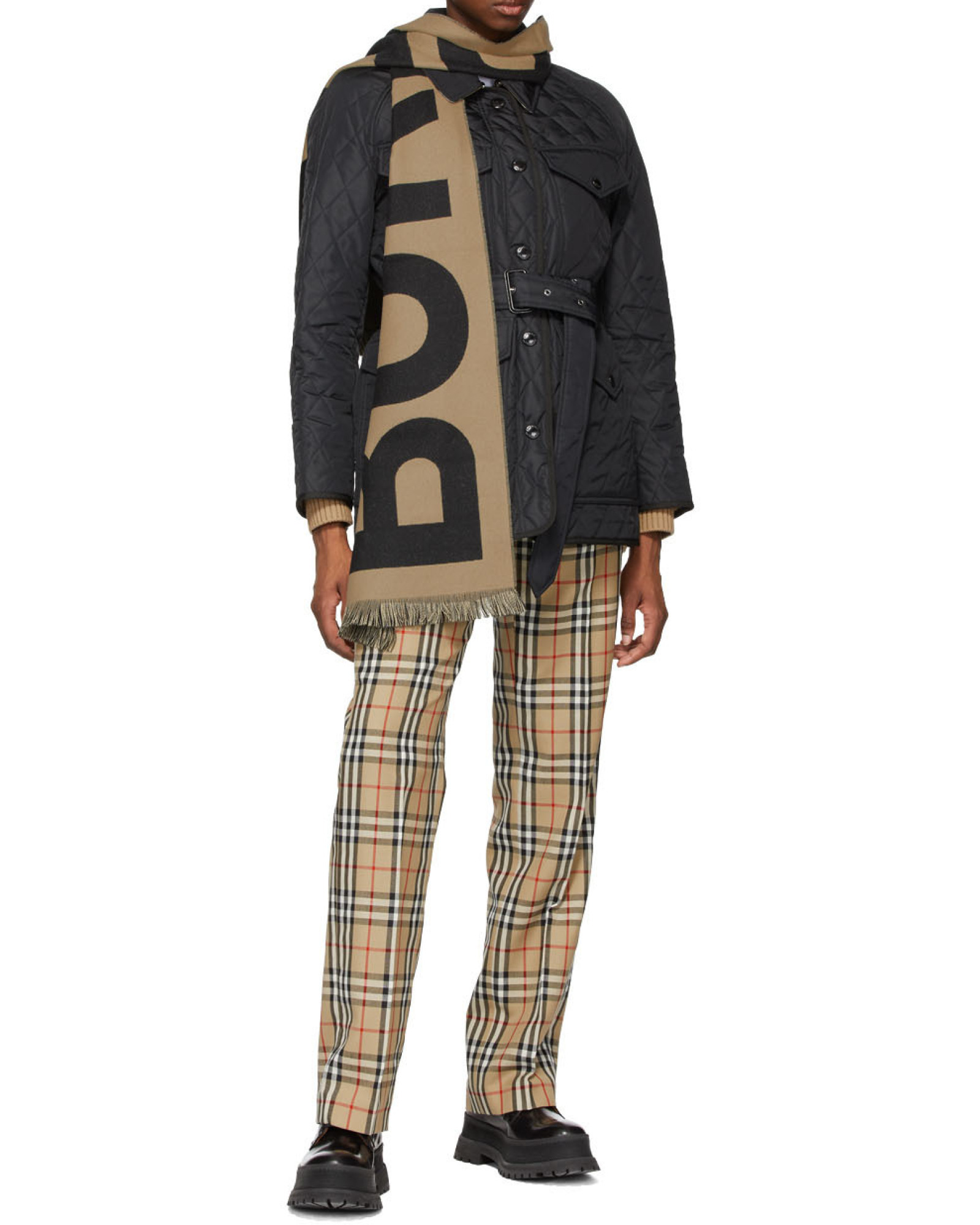 BURBERRY Burberry Logo Jacquard Fringed Edge Scarf