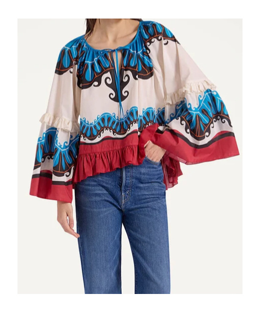 LA DOUBLEJ La Double J Boho Blouse with Wide Sleeves and All-Over Print