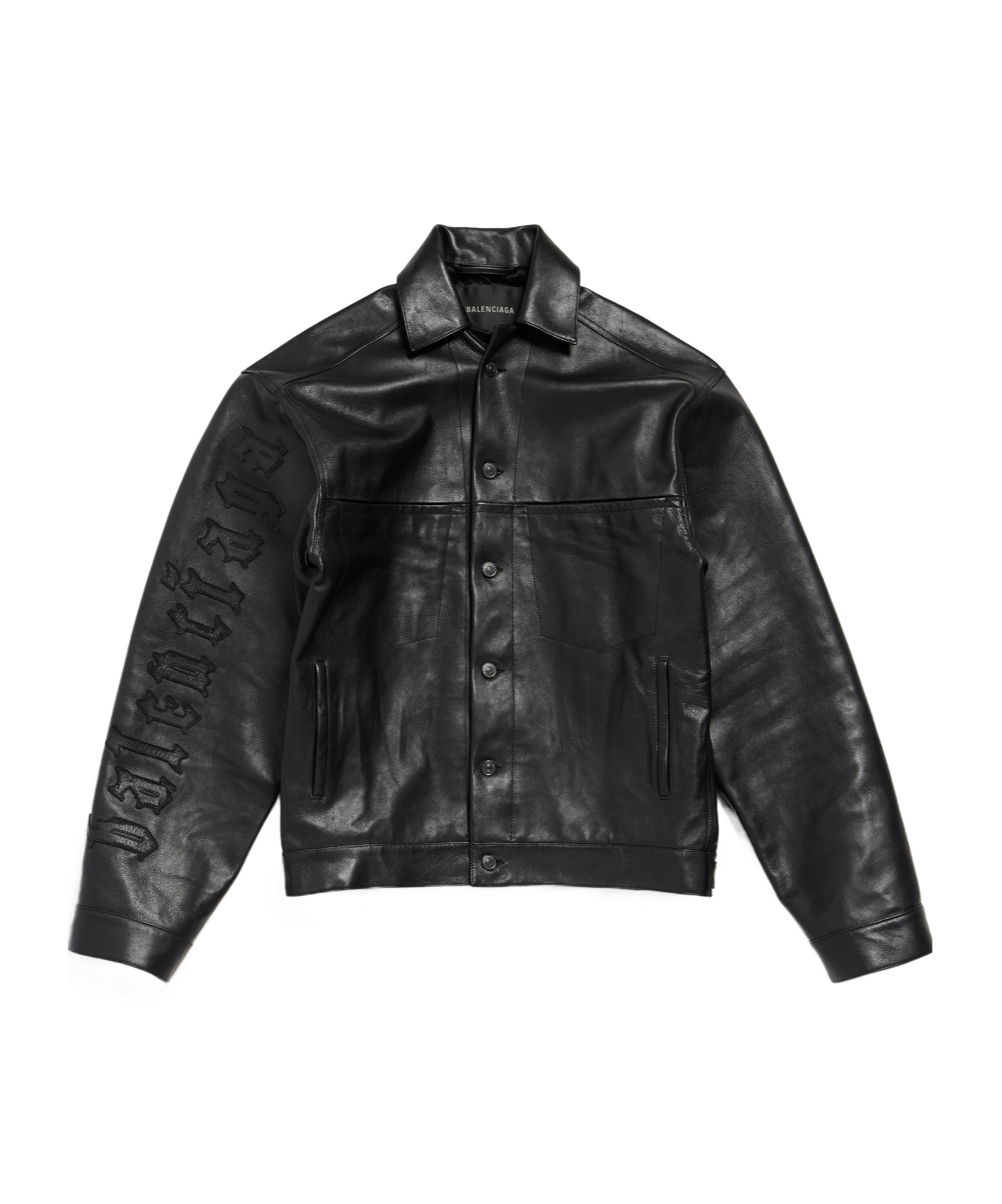 Balenciaga Leather Jacket With Patch - Black | Editorialist
