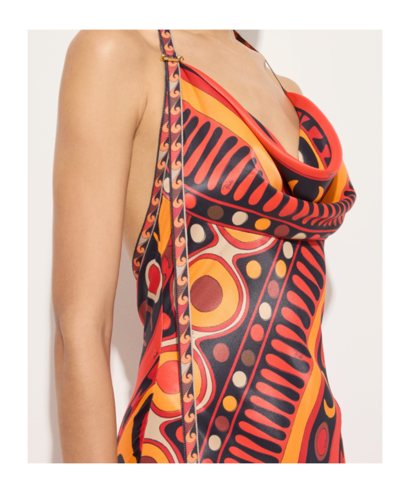 dress emilio pucci Pucci - Orchidee and Soleil Print Silk Dress with Cape - Size: 36 - Pale Blue