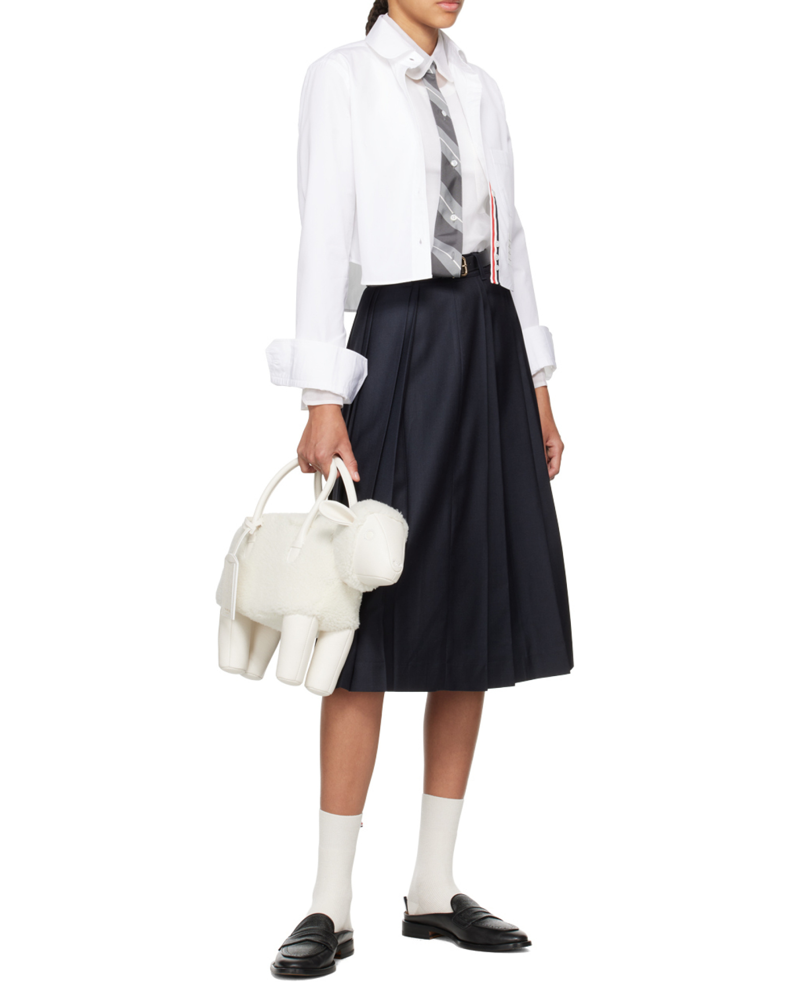 THOM BROWNE Thom Browne Button-Up Cotton Shirt with Floral Intarsia