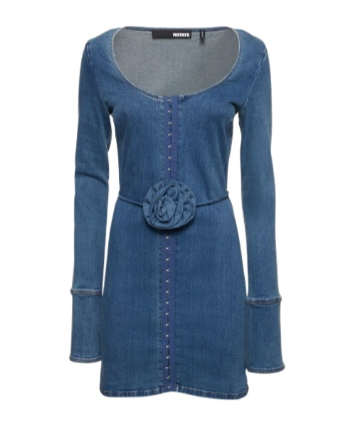 ROTATE BY BIRGER CHRISTENSEN ROTATE Rose Applique Stretch Denim Mini Dress
