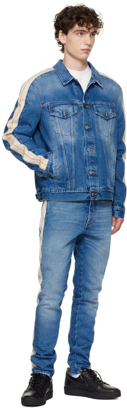 PALM ANGELS Palm Angels Logo Denim Track Jacket with Striped Sleeves