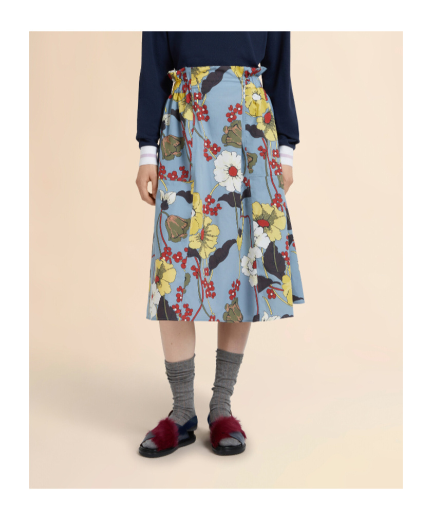 MARNI Marni Melodia Floral Print Cotton Poplin Midi Skirt