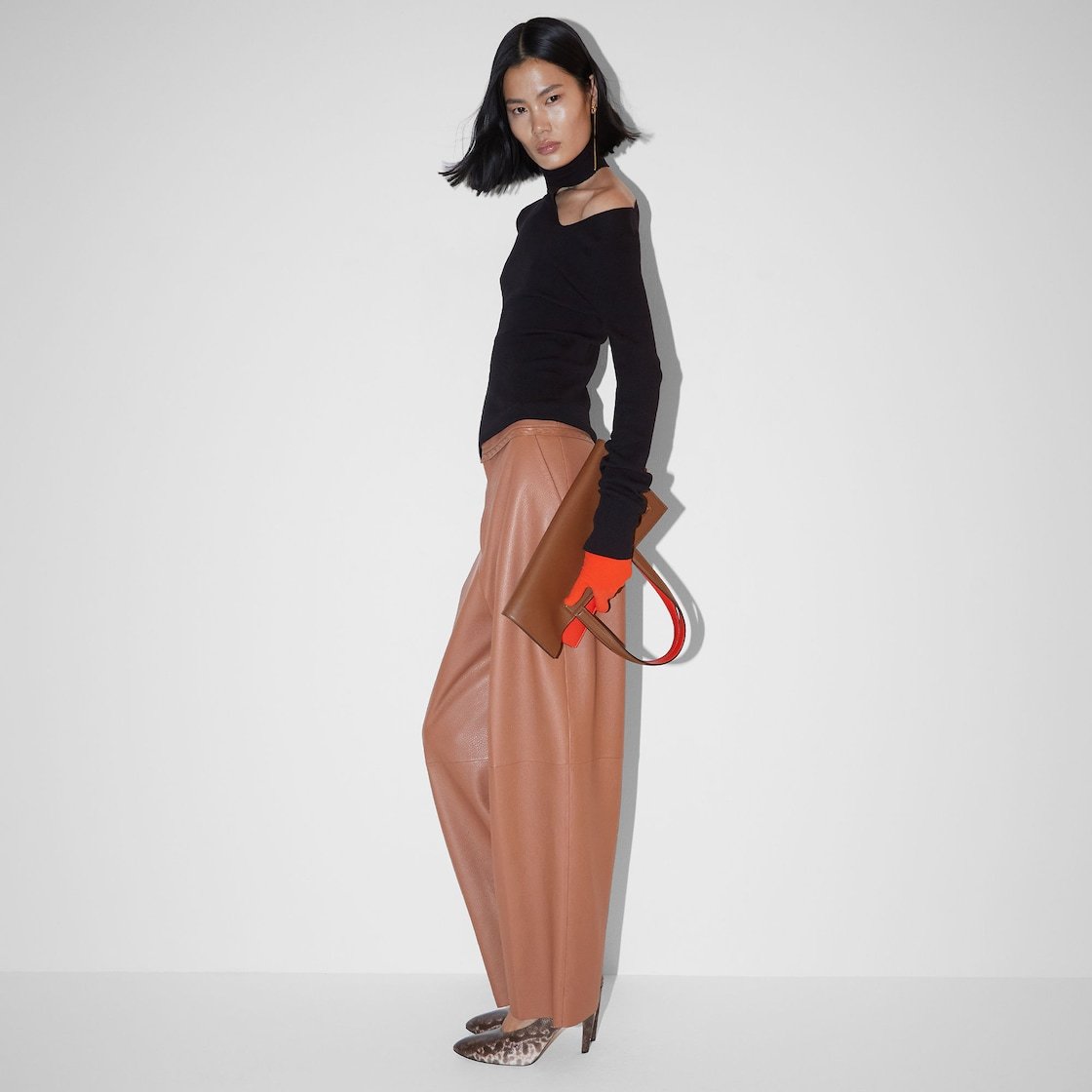 FENDI Fendi Tan Brown Stitch Detailed Wide-Leg Trousers